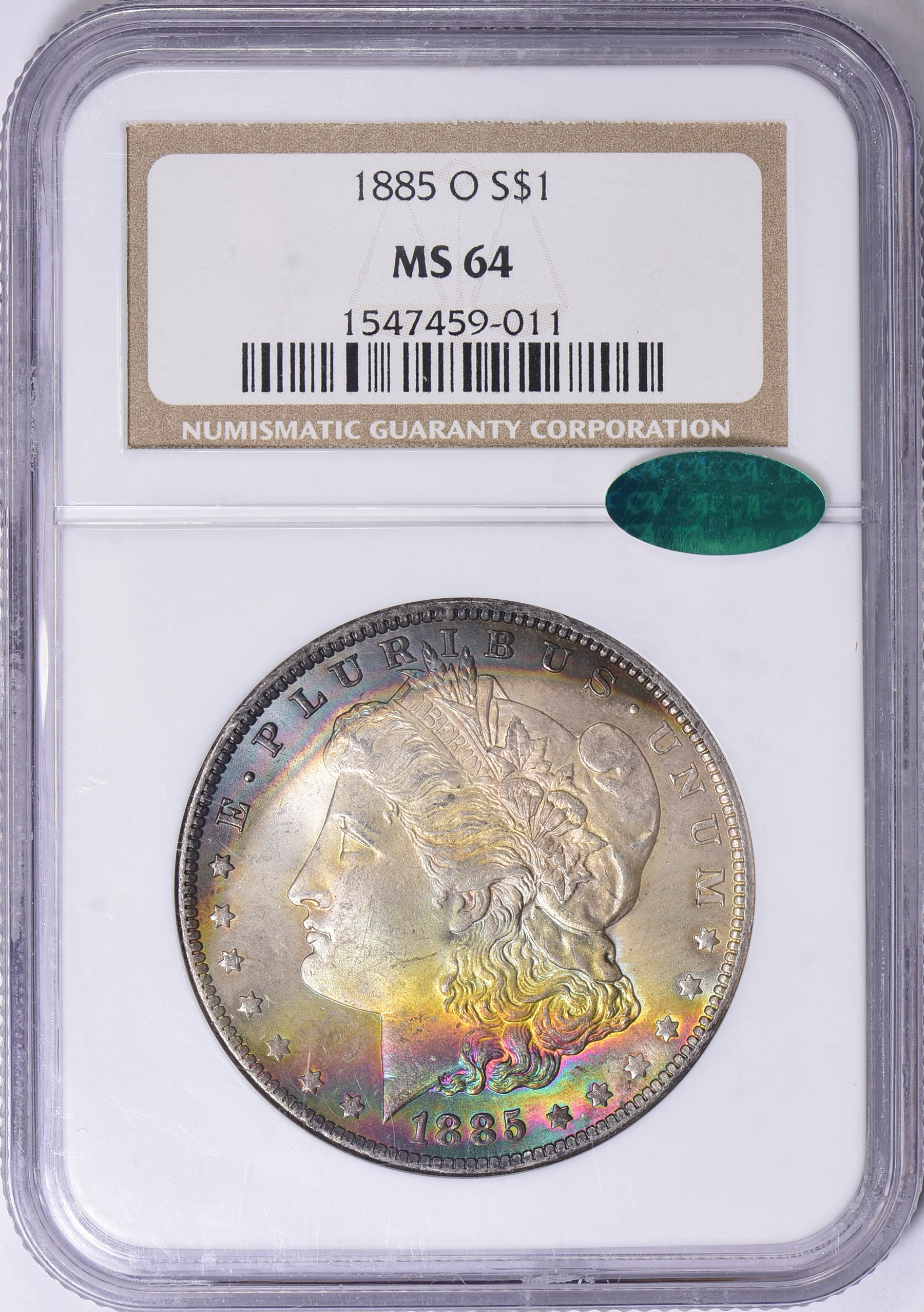 1885-O Morgan Silver Dollar NGC MS-64 (CAC Green) (Toned) (Item 1705867) | GreatCollections Coin ...