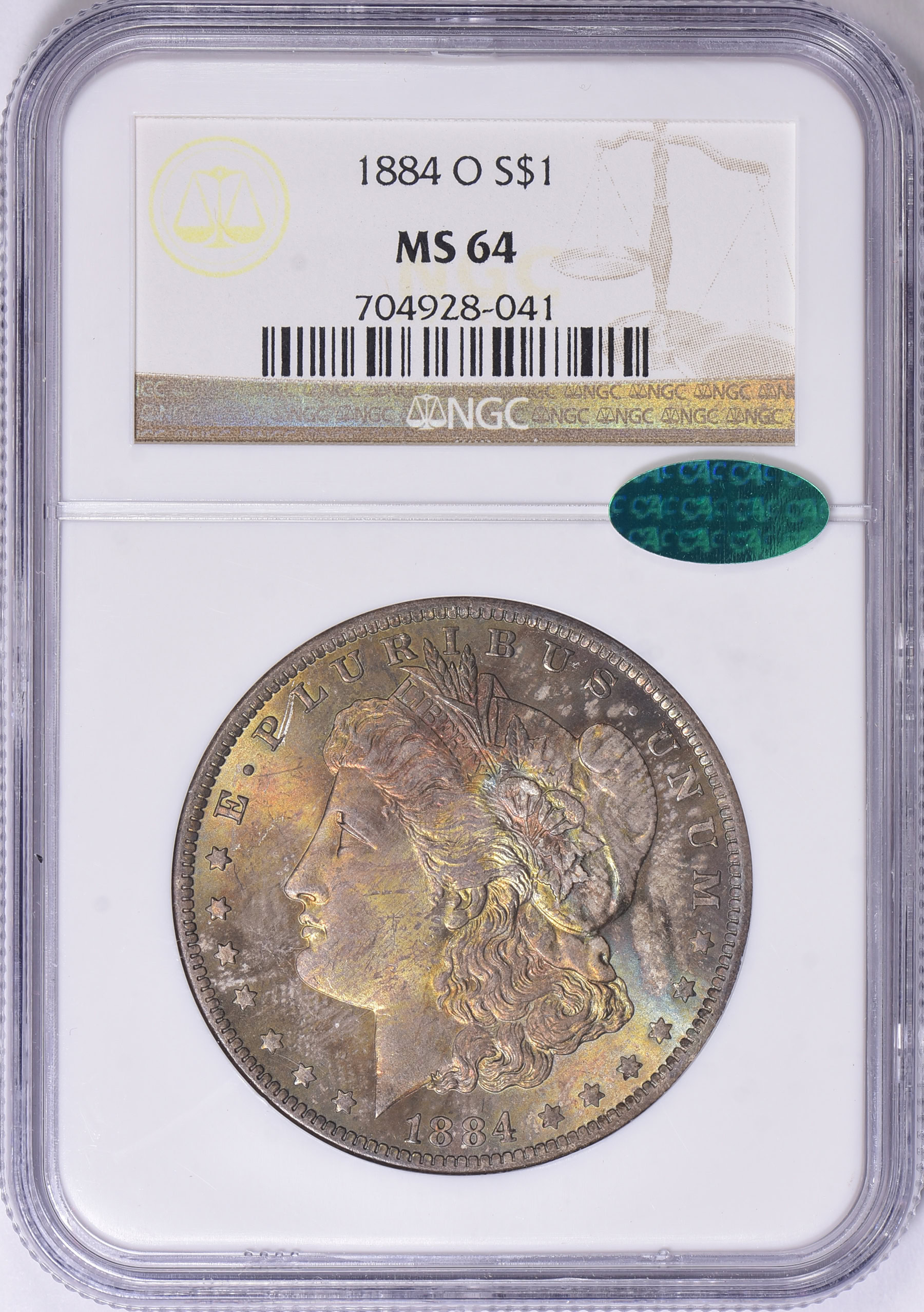 1884-O Morgan Silver Dollar NGC MS-64 (CAC Green) (Toned) (Item 1705876) | GreatCollections Coin ...