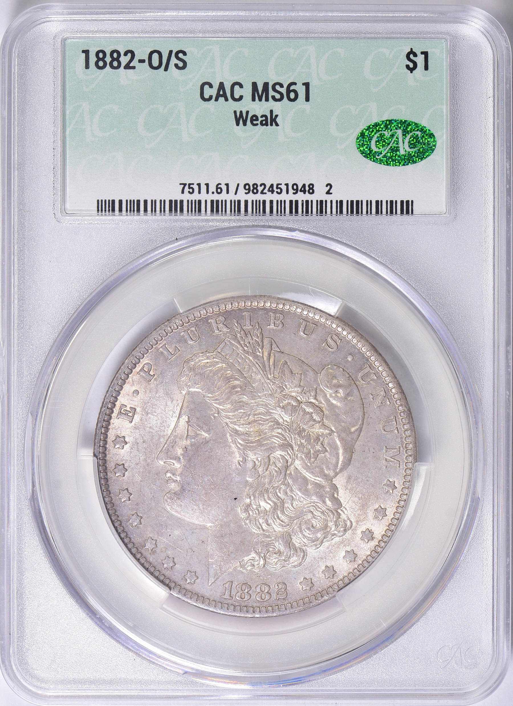 1882-O/S Morgan Silver Dollar Weak CACG MS-61 (Item 1705905) | GreatCollections Coin Auctions