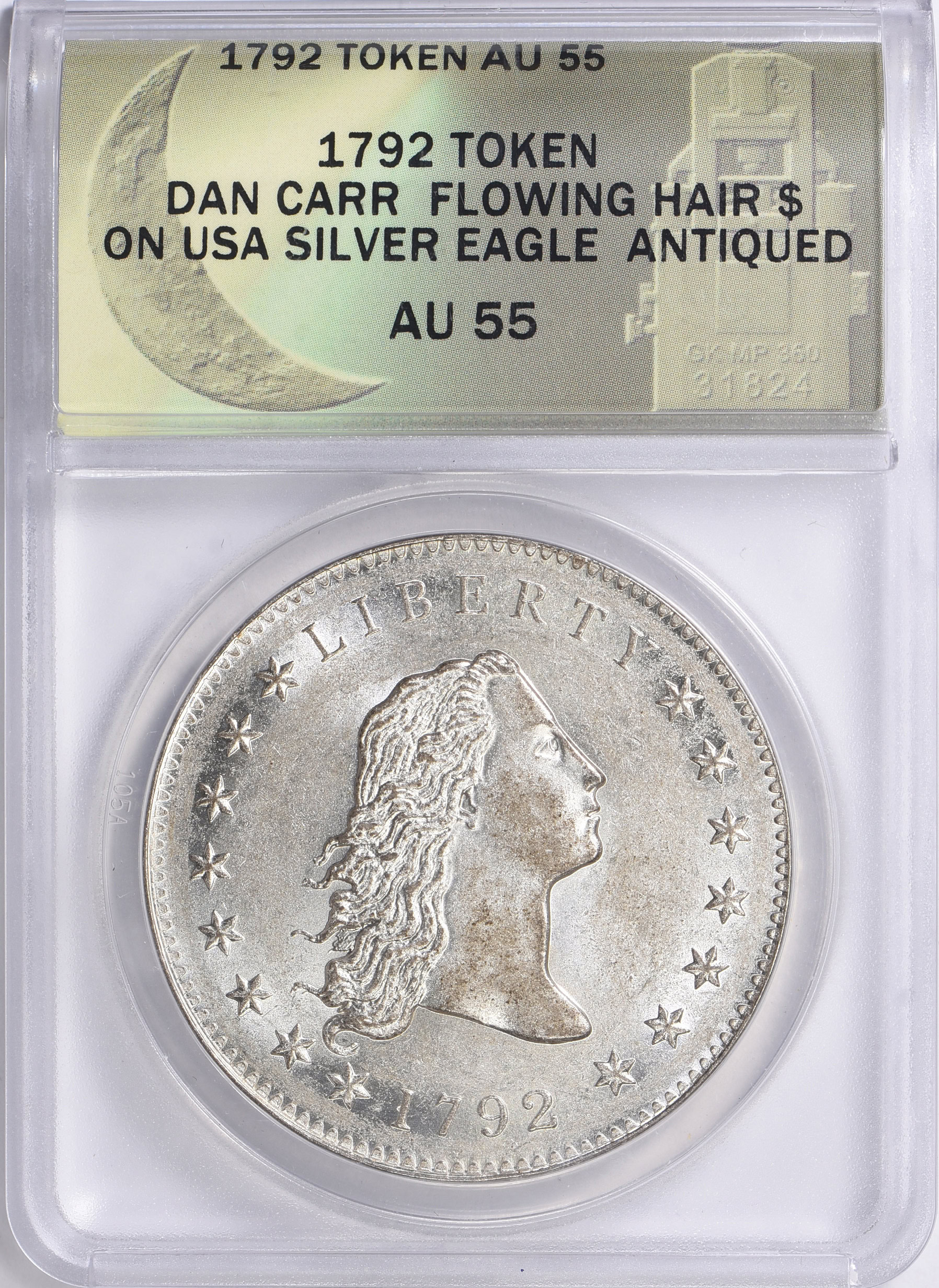 1792 Flowing Hair Dollar Daniel Carr Token Overstruck on Silver Eagle ...