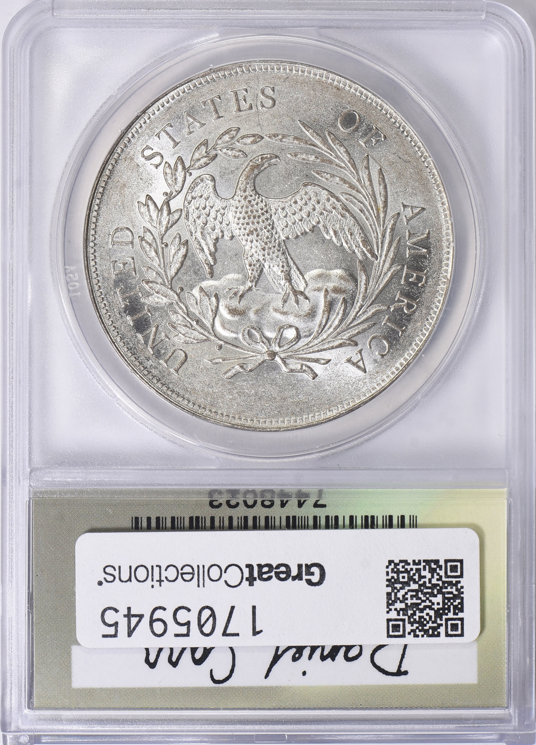 1792 Flowing Hair Dollar Daniel Carr Token Overstruck on Silver Eagle ...