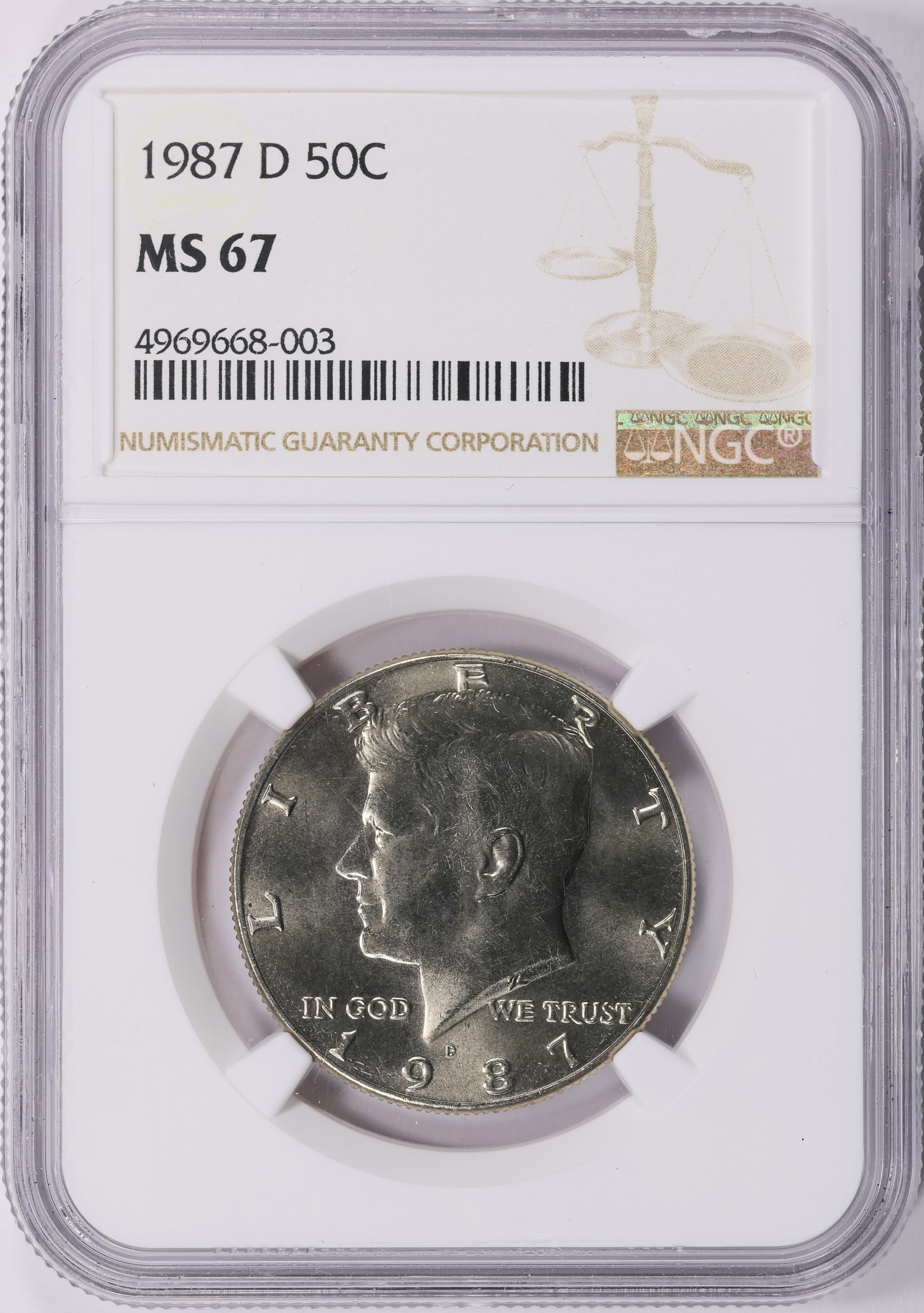 1987-D Kennedy Half Dollar NGC MS-67 (Item 1706045) | GreatCollections Coin Auctions
