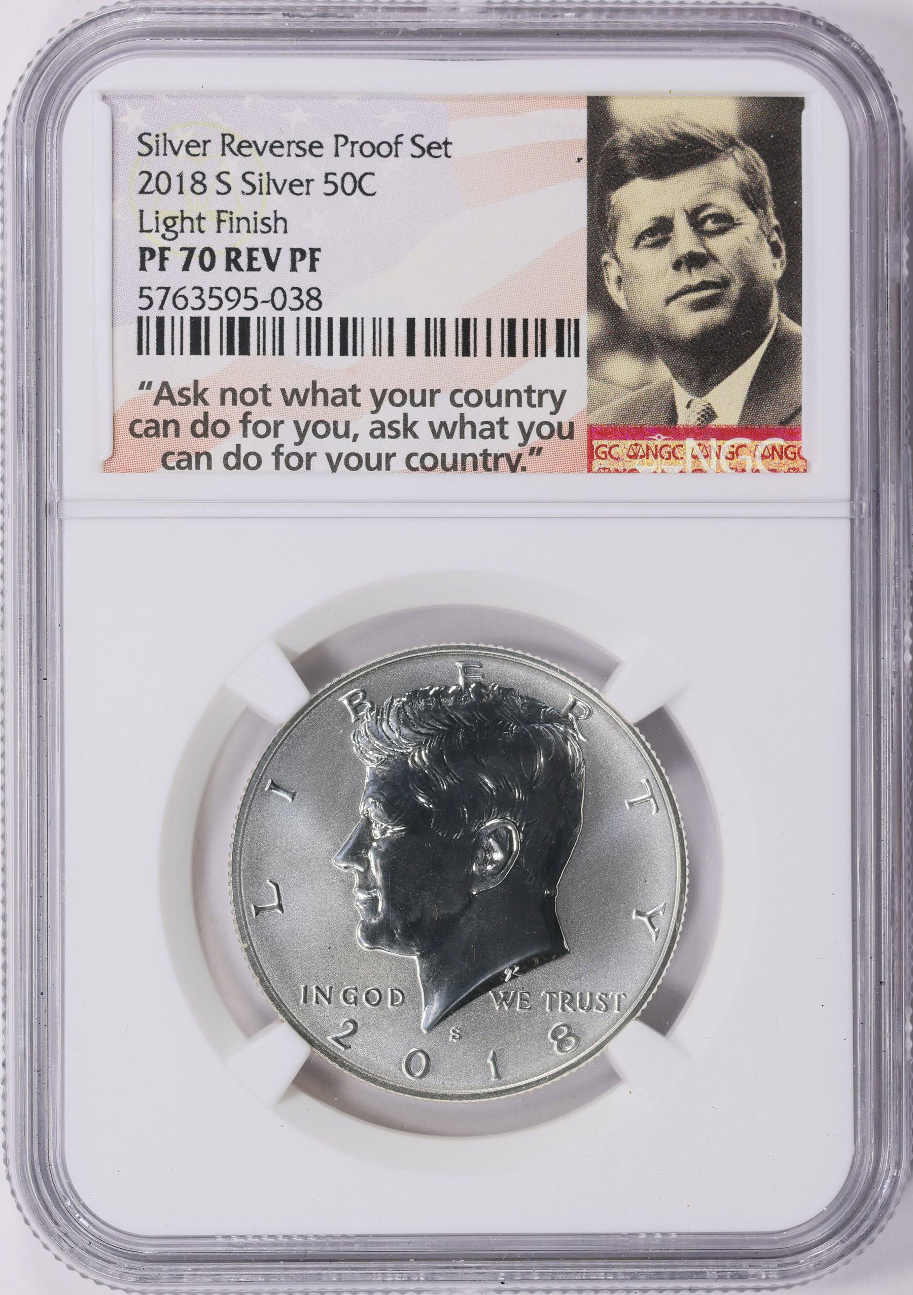 2018-S Kennedy Half Dollar Silver Reverse Proof (From the Reverse Proof 50th Anniversary Set ...
