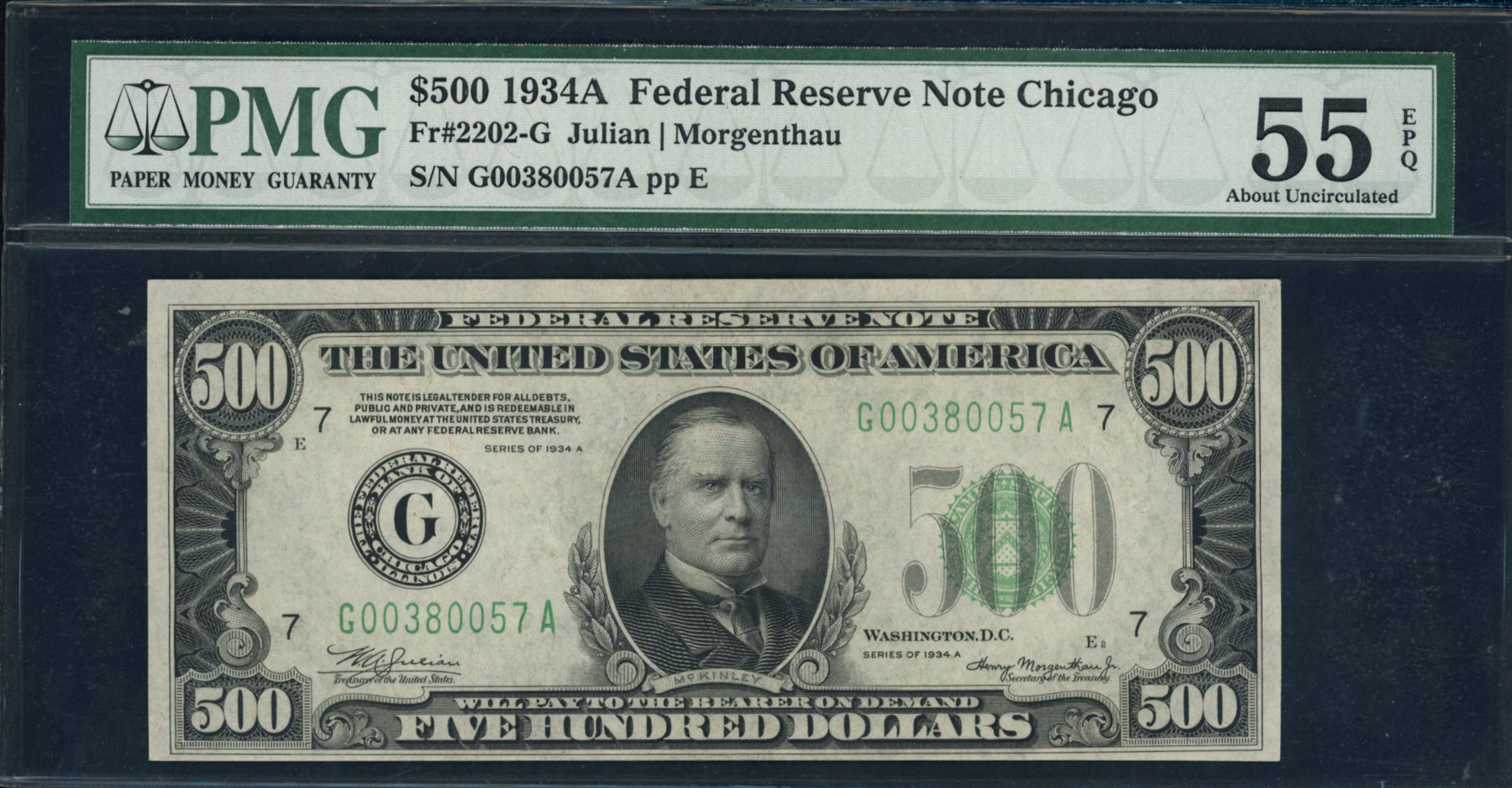 Fr. 2202-G (GA Block) 1934A $500 Chicago Federal Reserve Note Julian ...