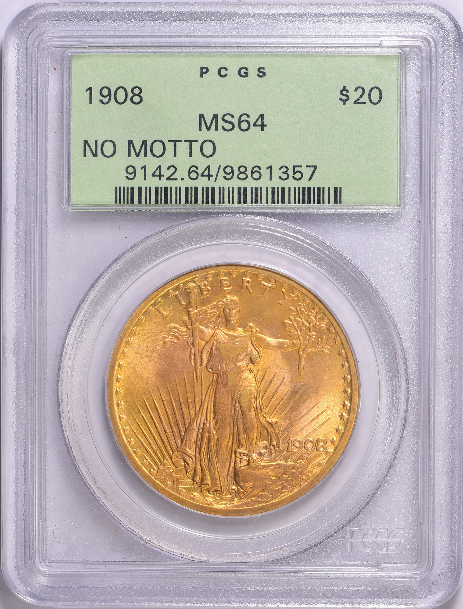 1908 Saint-Gaudens Gold Double Eagle No Motto PCGS MS-64 (Item 1706262) | GreatCollections Coin ...