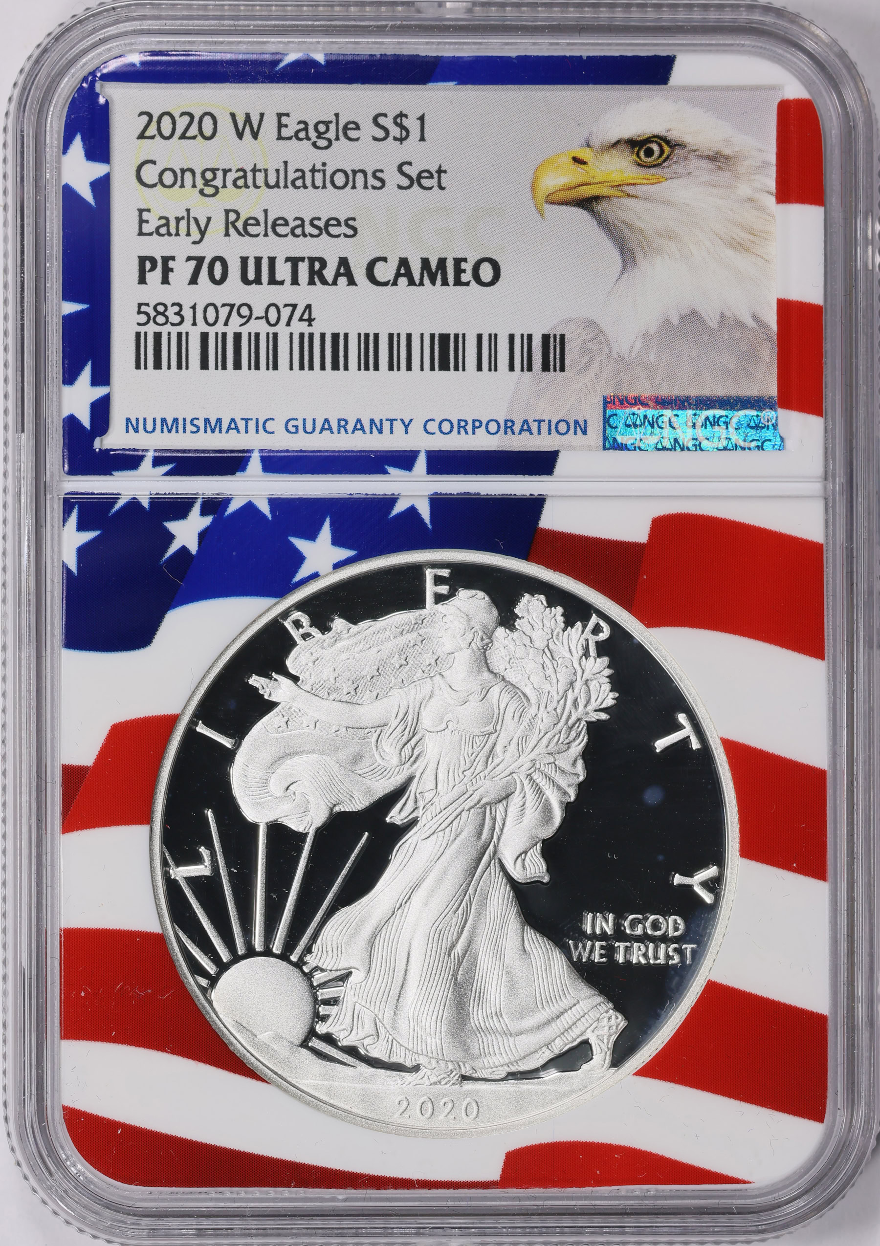 2020-W $1 Silver Eagle Early Releases (From the Congratulations Set) NGC Proof-70 UC (US Flag ...