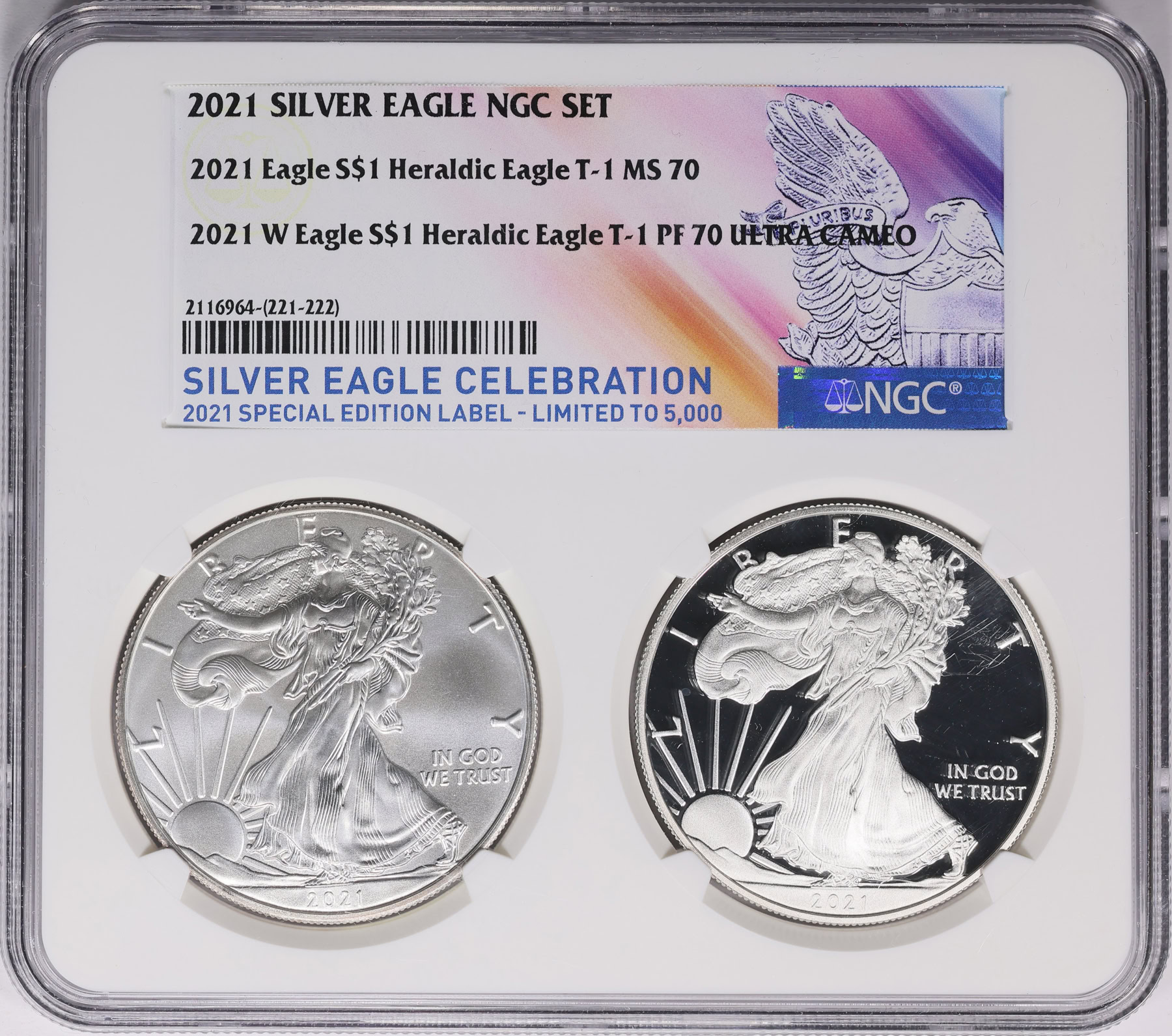 2021-W and 2021 $1 Silver Eagle NGC Proof-70 UC/MS-70 (2 Coins, MultiCoin Holder) (Item 1706370 ...