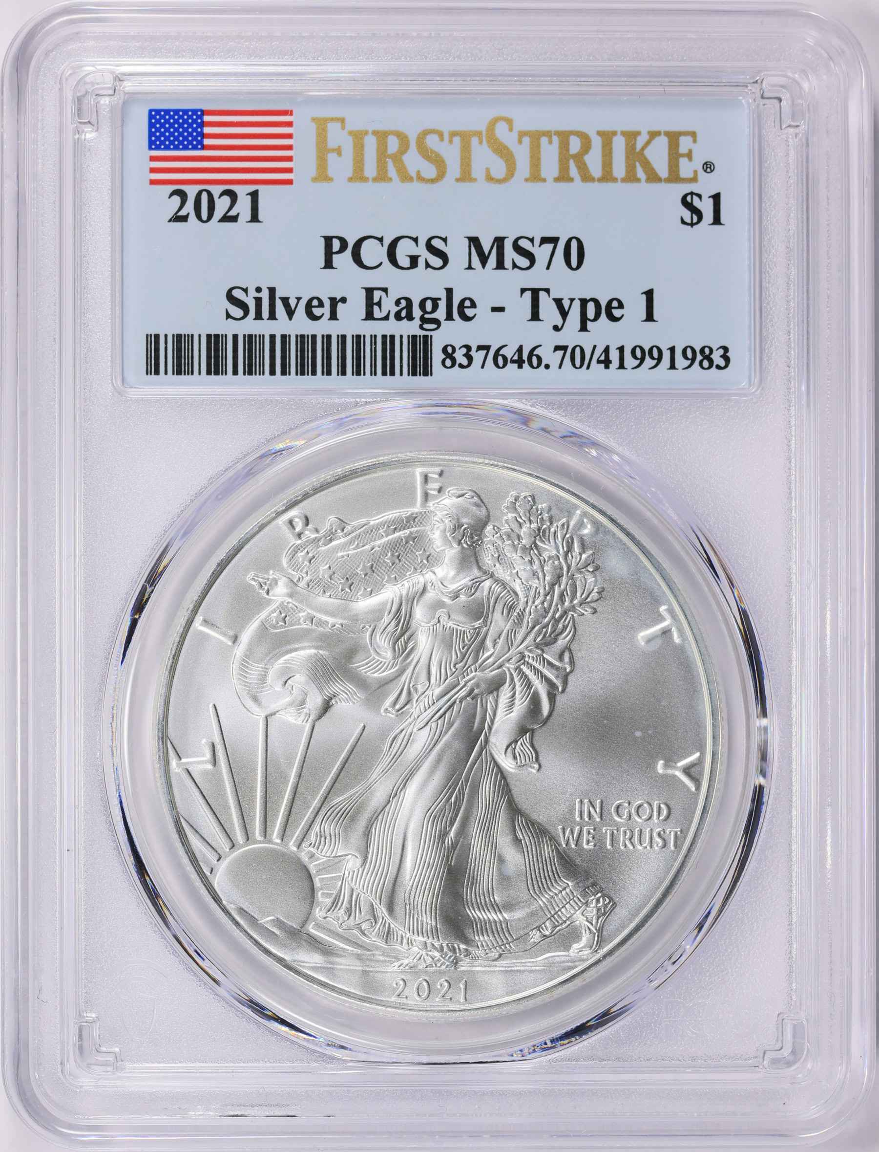 2021 $1 Silver Eagle Type 1 First Strike PCGS MS-70 (Item 1706373) | GreatCollections Coin Auctions