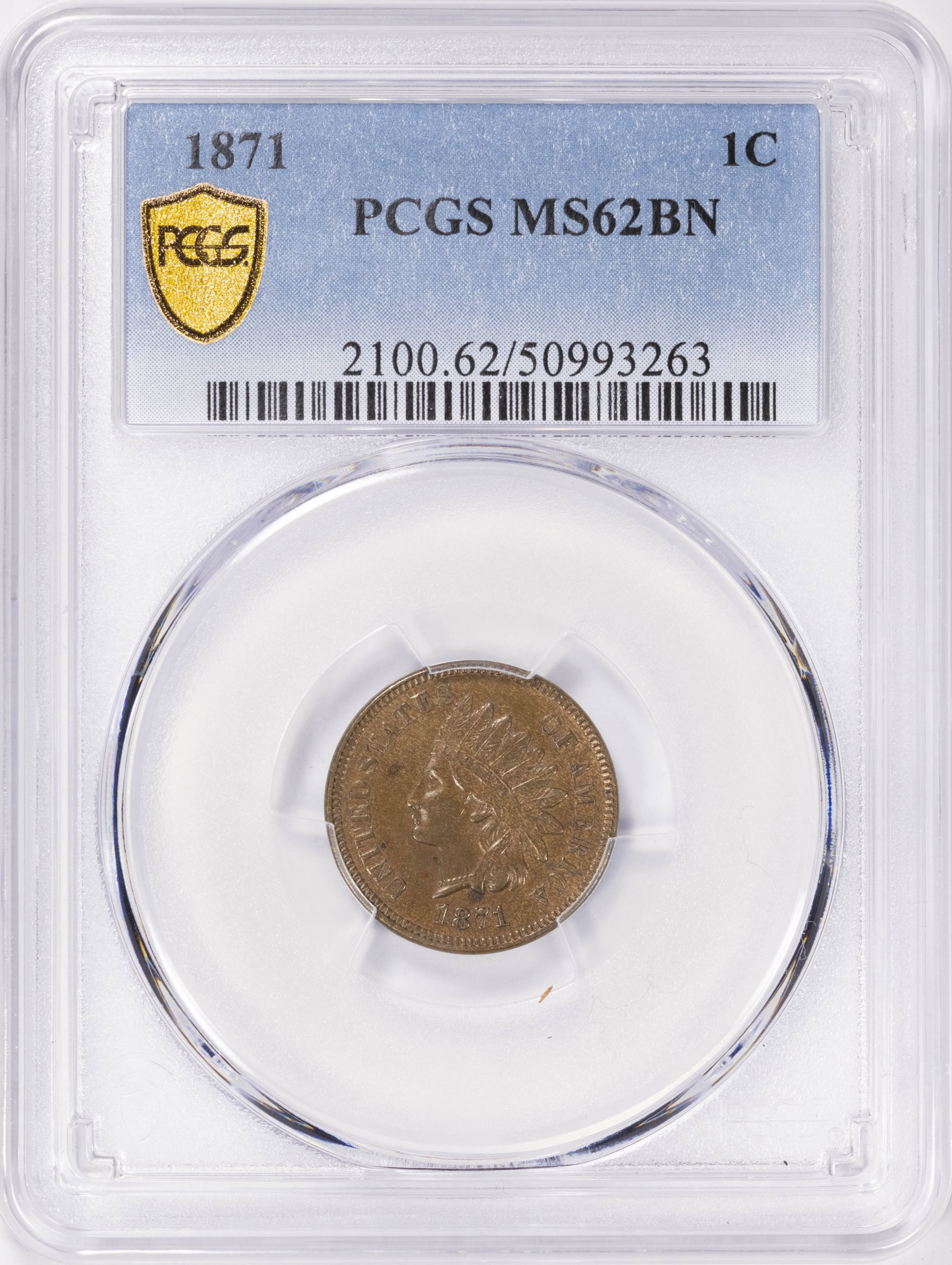 1871 Indian Cent PCGS MS-62 BN (Item 1706546) | GreatCollections Coin Auctions
