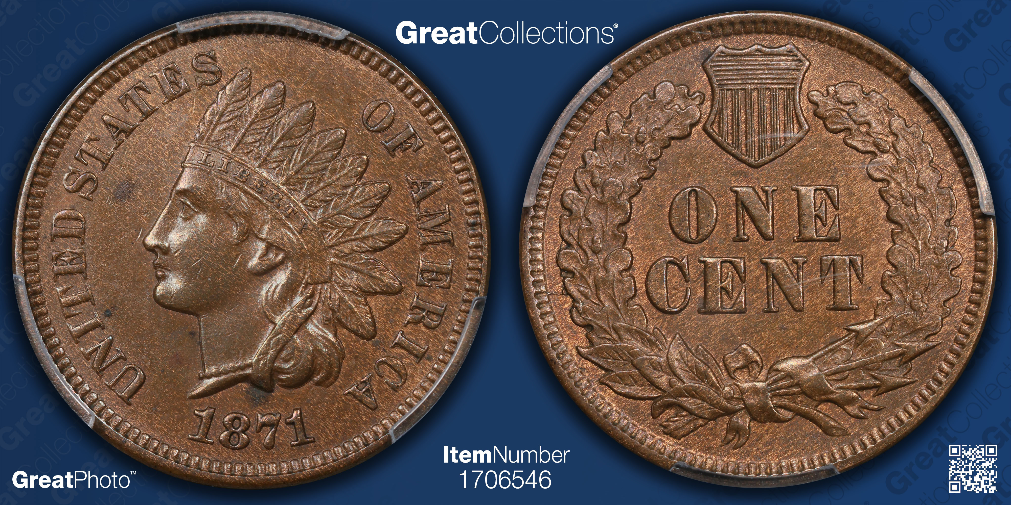 1871 Indian Cent PCGS MS-62 BN (Item 1706546) | GreatCollections Coin ...