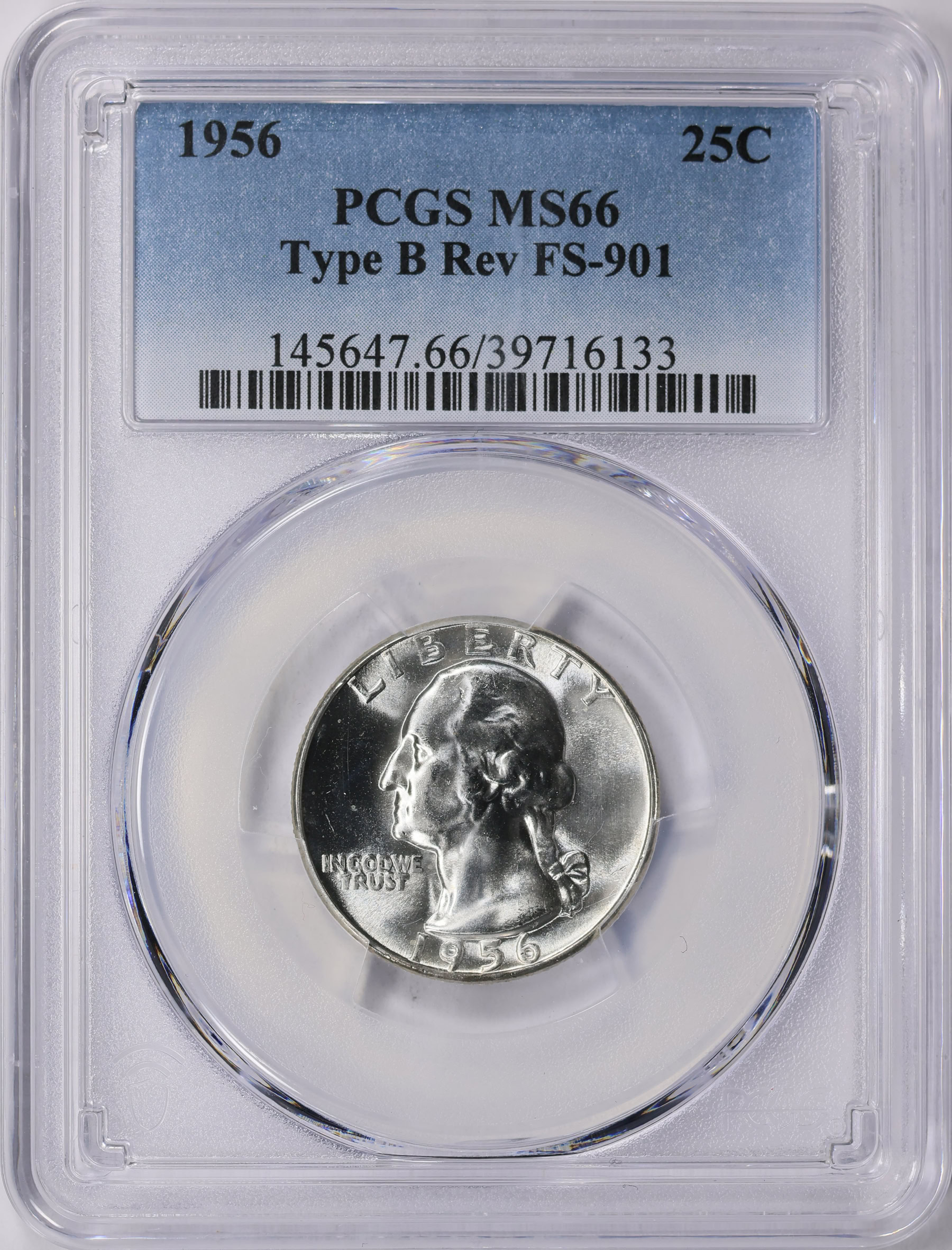 1956 Washington Quarter Type B Reverse FS-901 PCGS MS-66 (Item 1706552) | GreatCollections Coin ...
