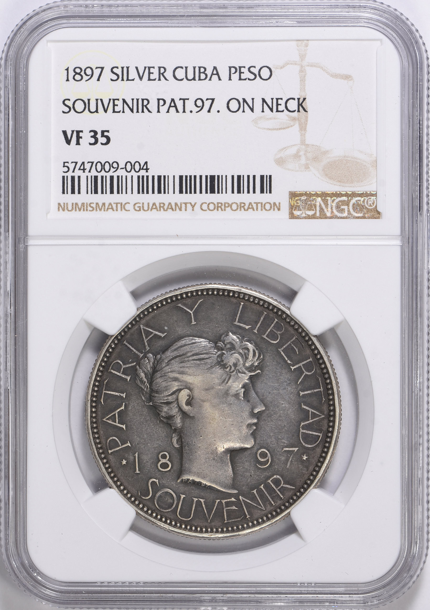 Cuba 1897 Silver Souvenir Peso Pat. 97. on Neck KM-M1 NGC VF-35 (Item ...