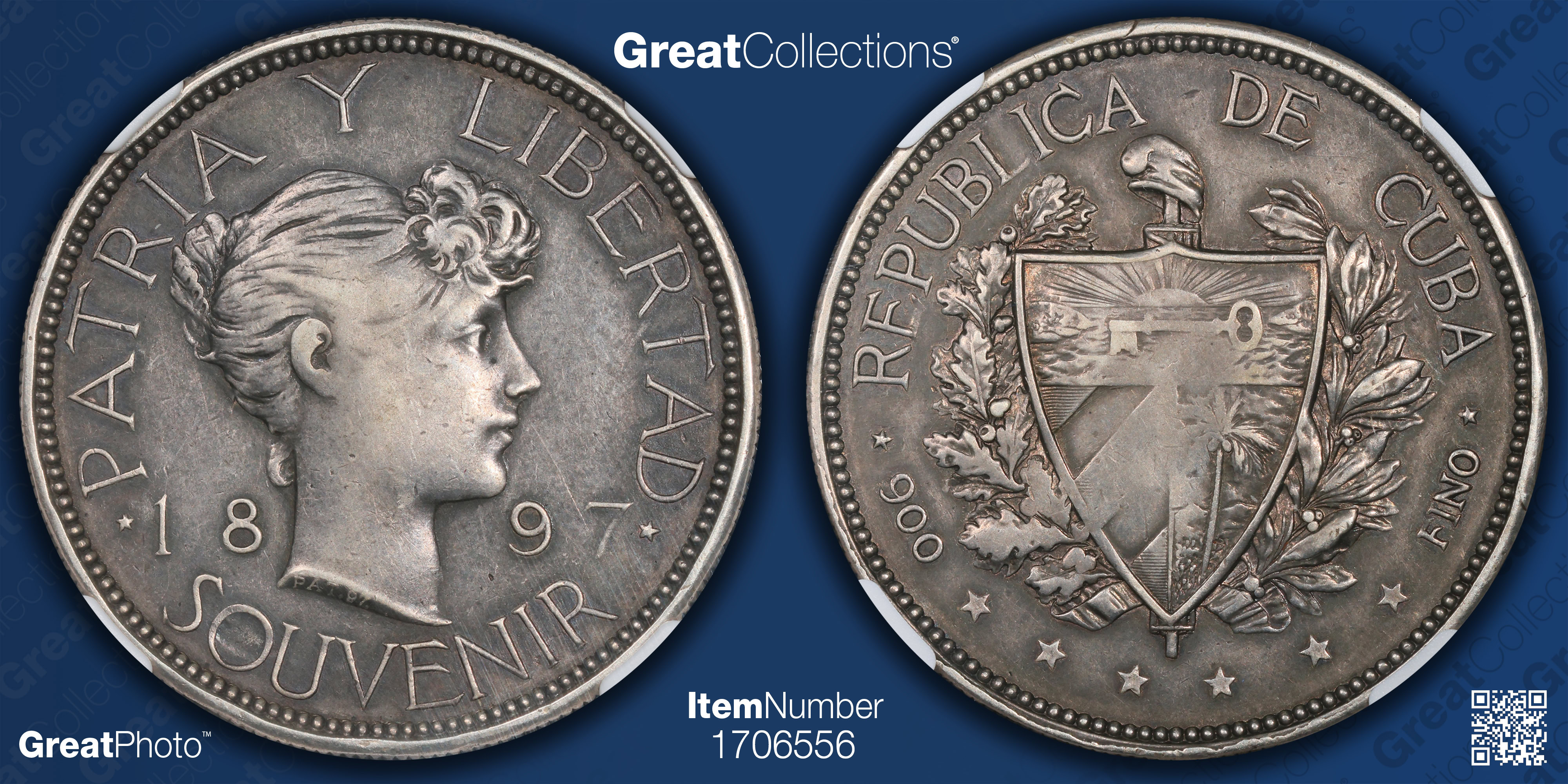 Cuba 1897 Silver Souvenir Peso Pat. 97. on Neck KM-M1 NGC VF-35 (Item ...