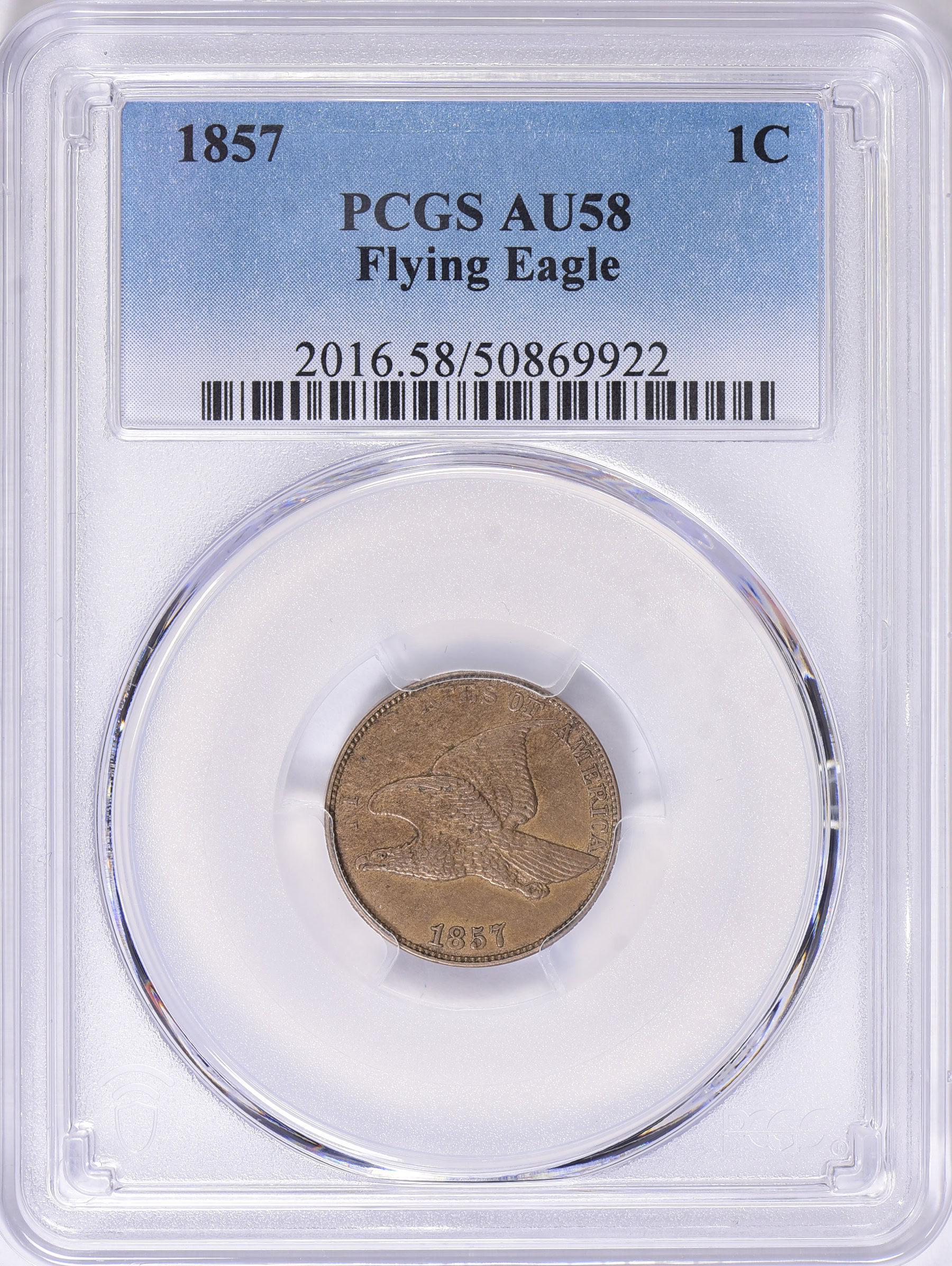 1857 Flying Eagle Cent PCGS AU-58 (Item 1706833) | GreatCollections Coin Auctions