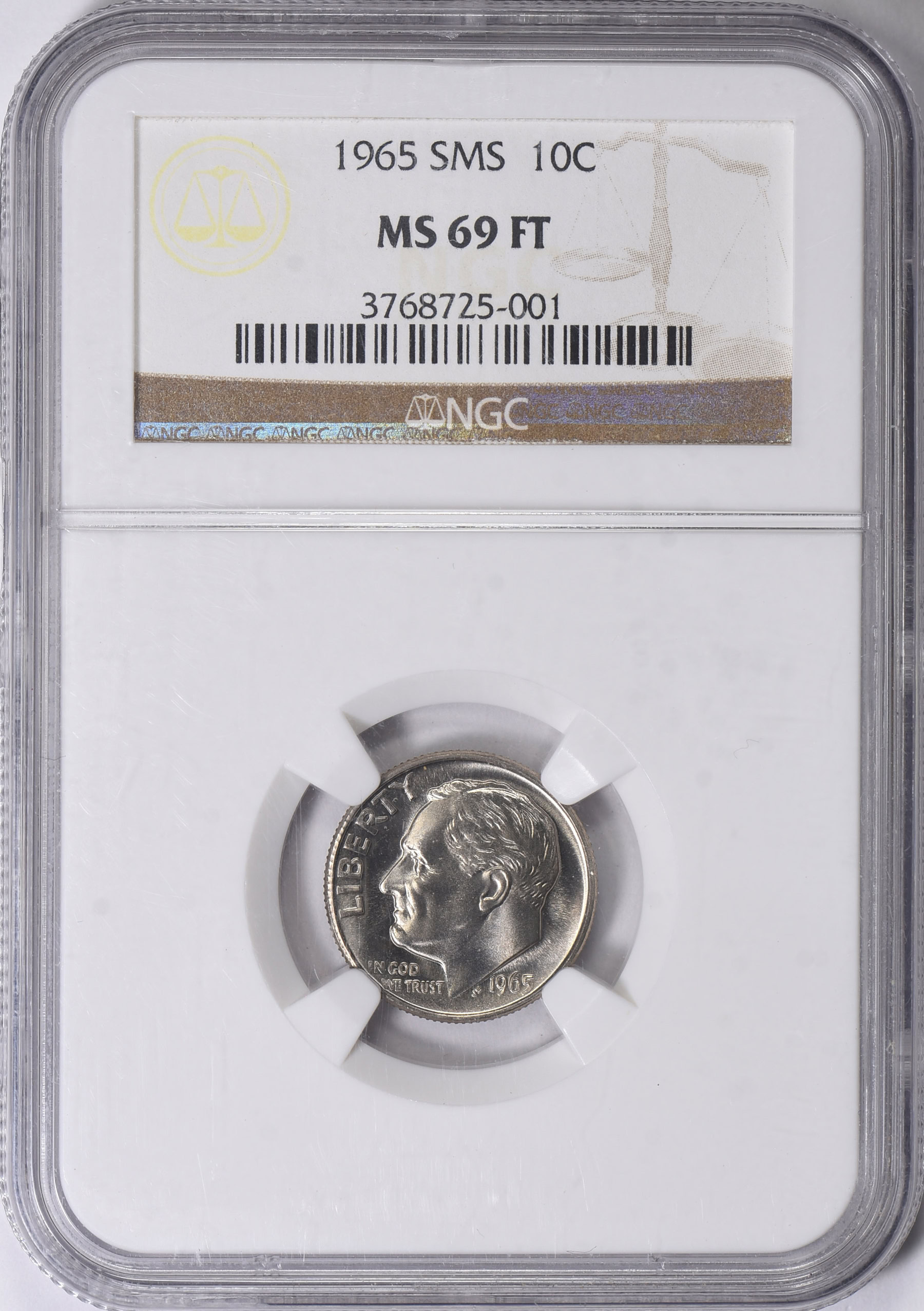 1965 Roosevelt Dime SMS NGC MS-69 FT (Item 1706866) | GreatCollections ...
