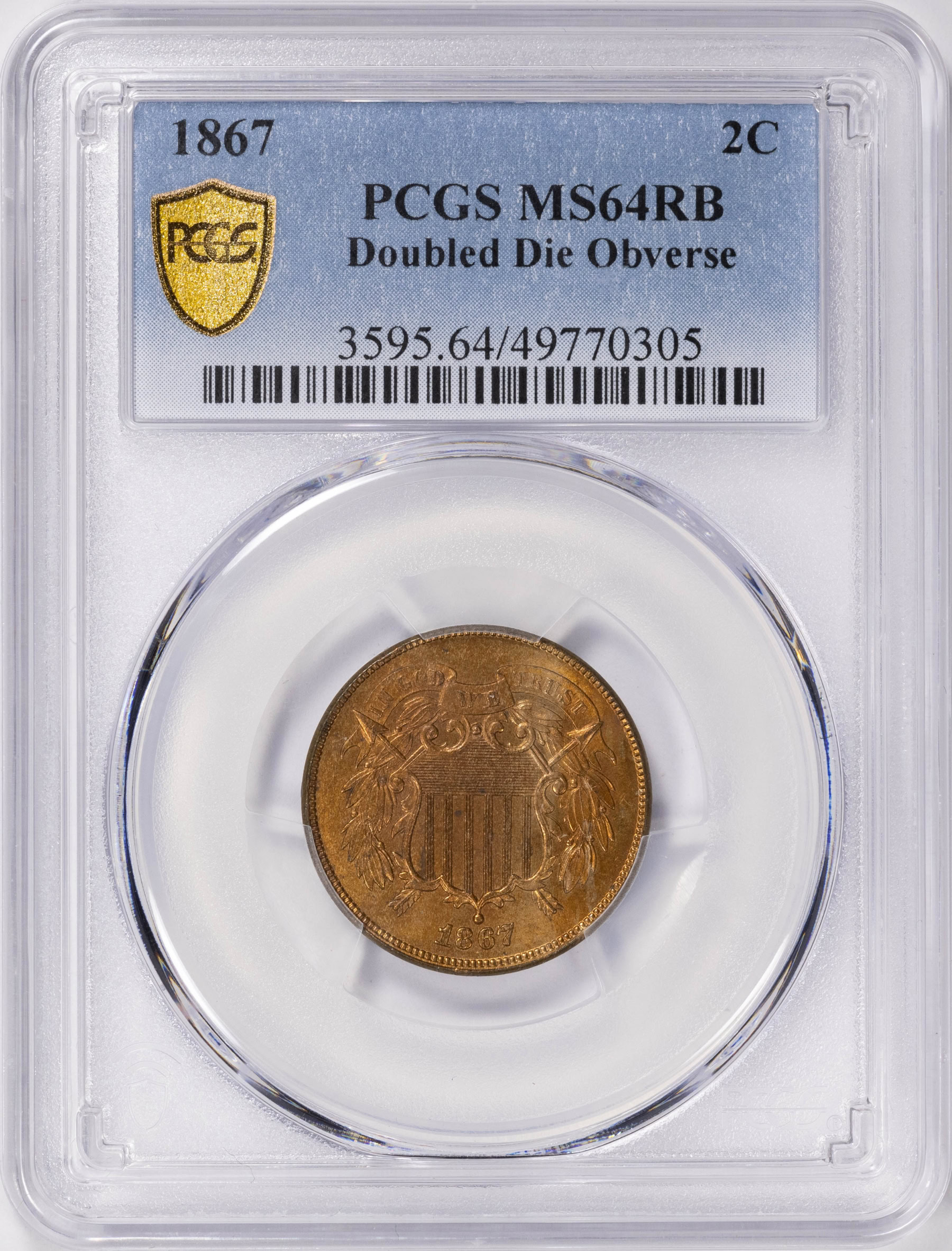 1867 Two-Cent Piece Doubled Die Obverse PCGS MS-64 RB (Item 1706963) | GreatCollections Coin ...