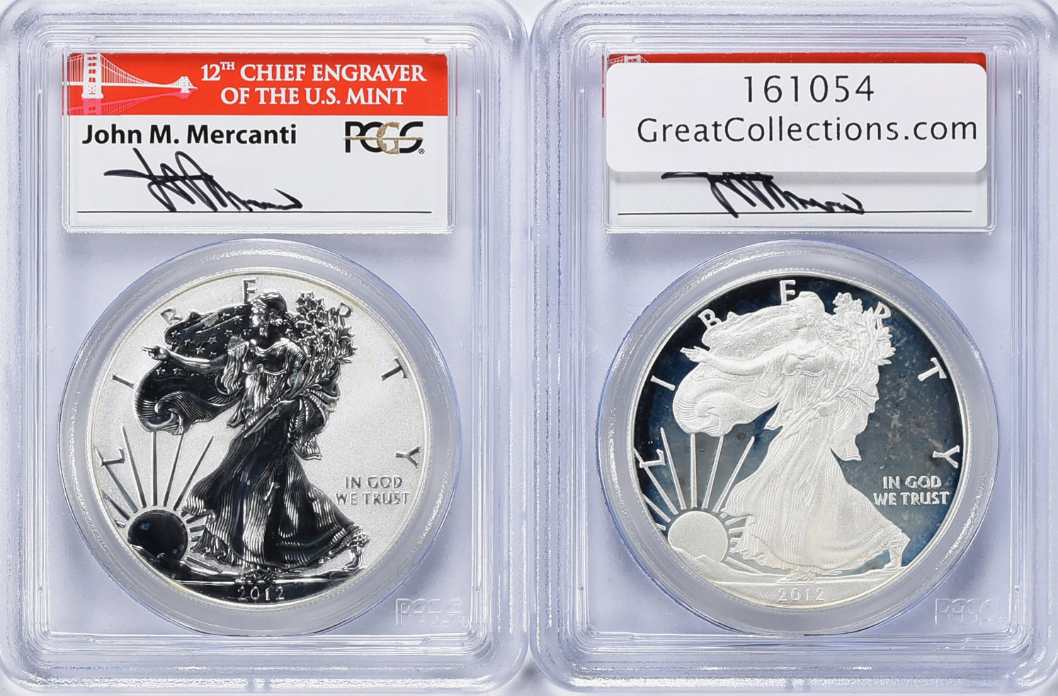 2012-S $1 Silver Eagle Proof & Reverse Proof 75th Anniversary SF Mint ...