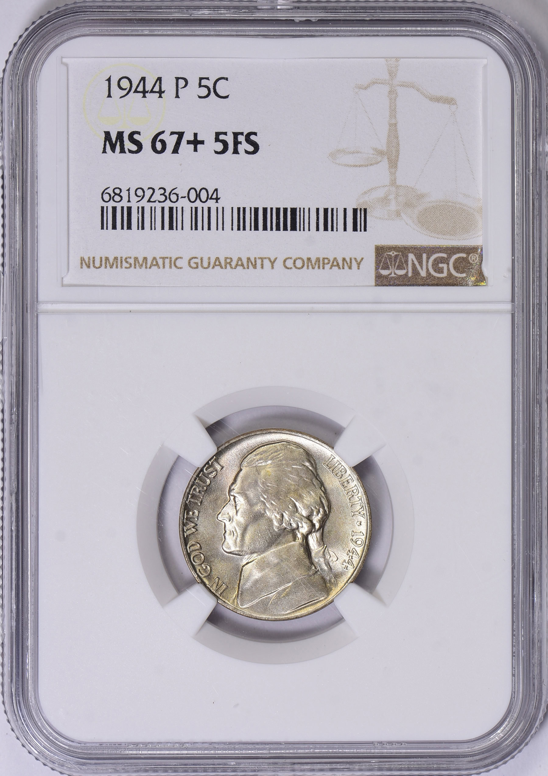 1944-P Jefferson Nickel NGC MS-67+ 5FS (Item 1707065) | GreatCollections Coin Auctions