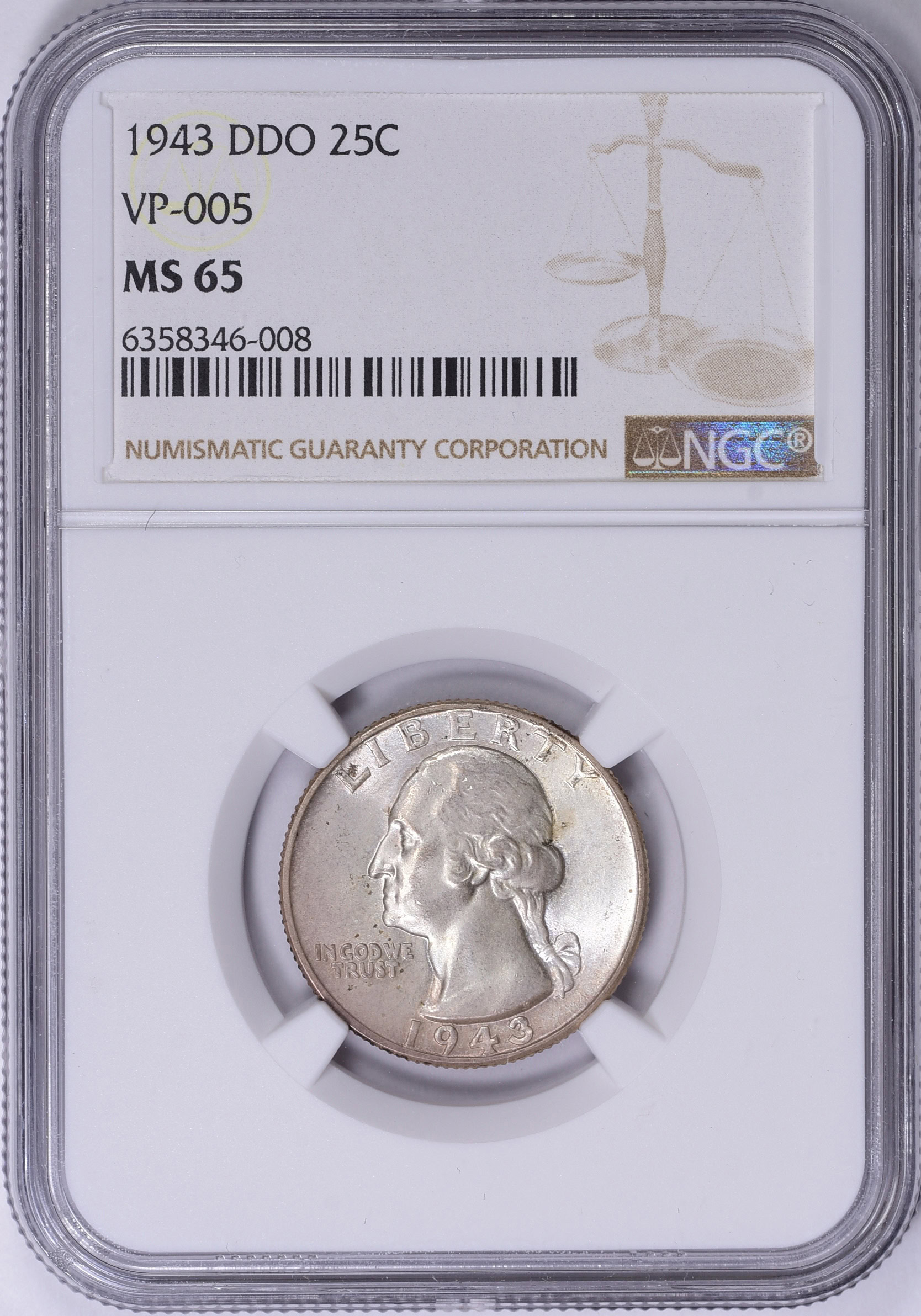 1943 Washington Quarter DDO VP-005 NGC MS-65 (Item 1707163) | GreatCollections Coin Auctions