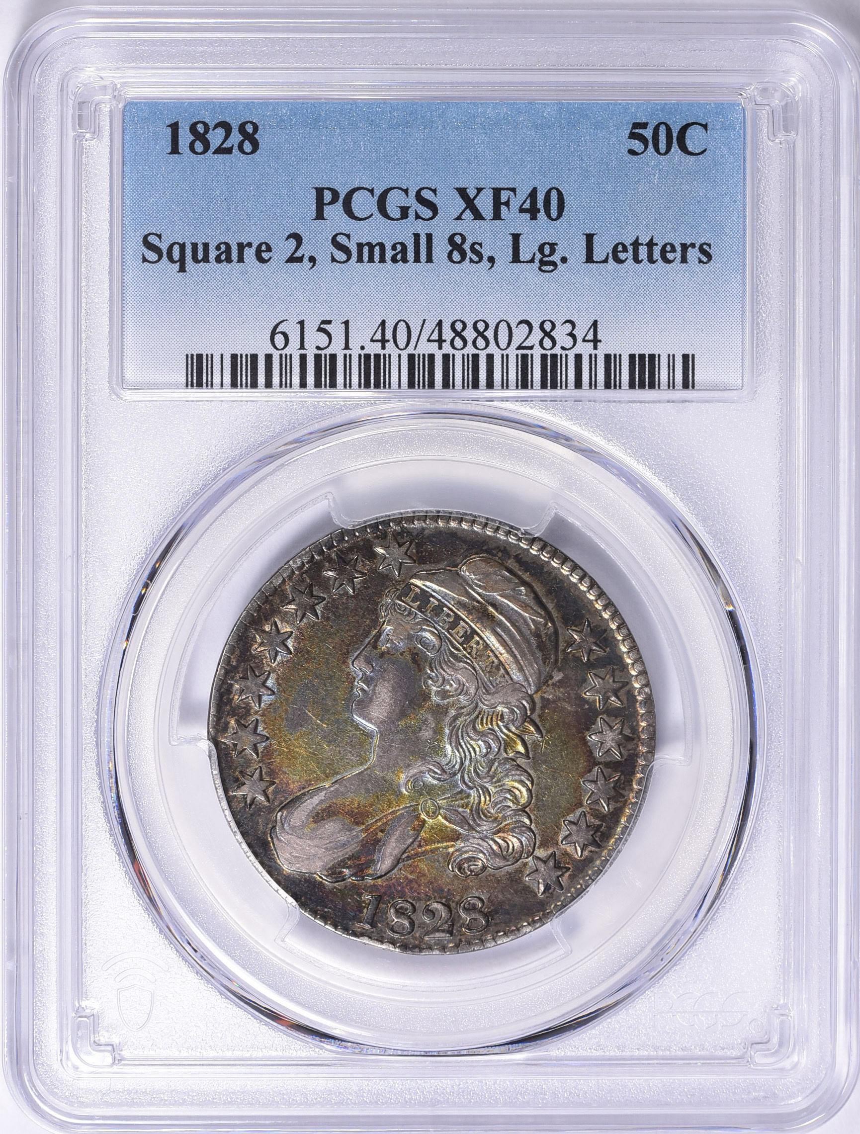 1828 Capped Bust Half Dollar Sqaure Base 2, Small 8s, Large Letters PCGS XF-40 (Toned) (Item ...