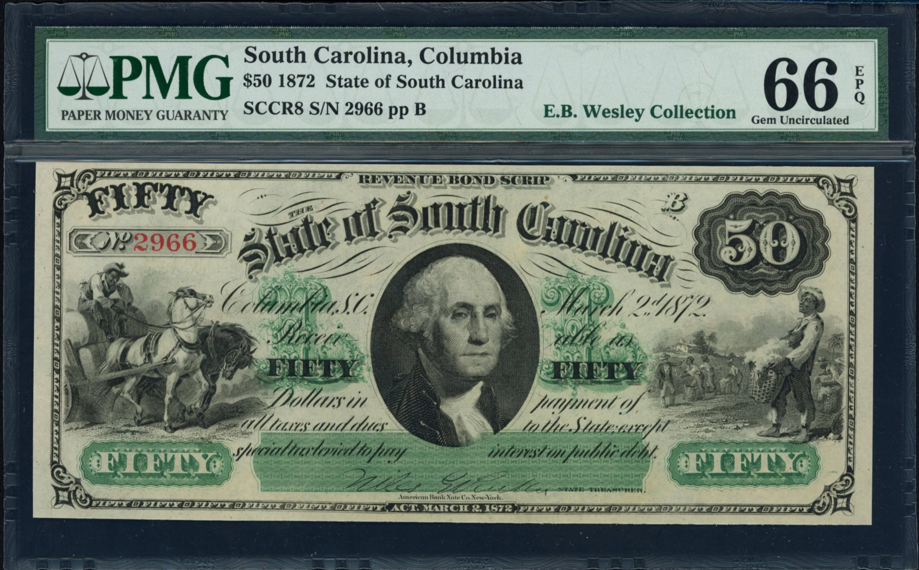 1872 Columbia, South Carolina State of South Carolina $50 Note PMG Gem ...