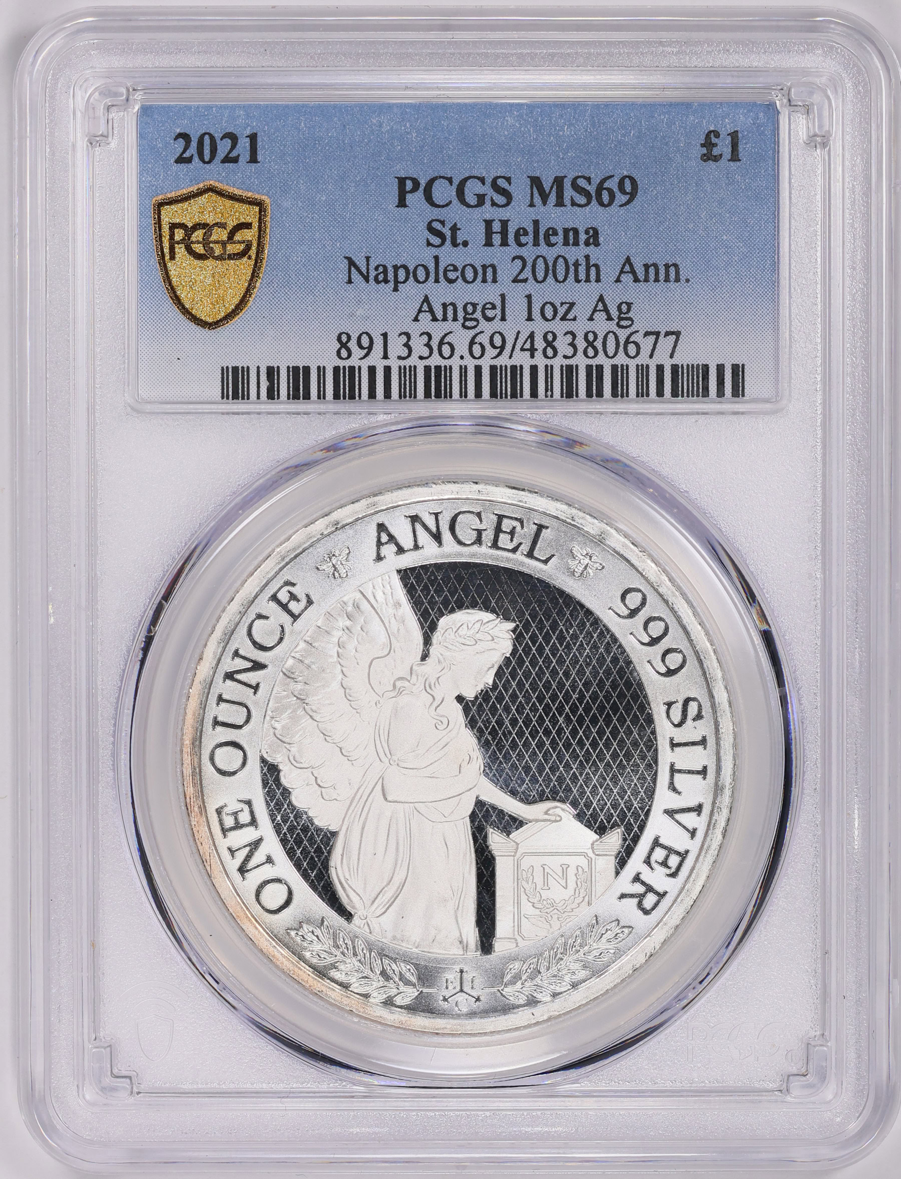 St. Helena 2021 Silver £1 Napoleon 200th Anniversary Angel PCGS MS-69 ...