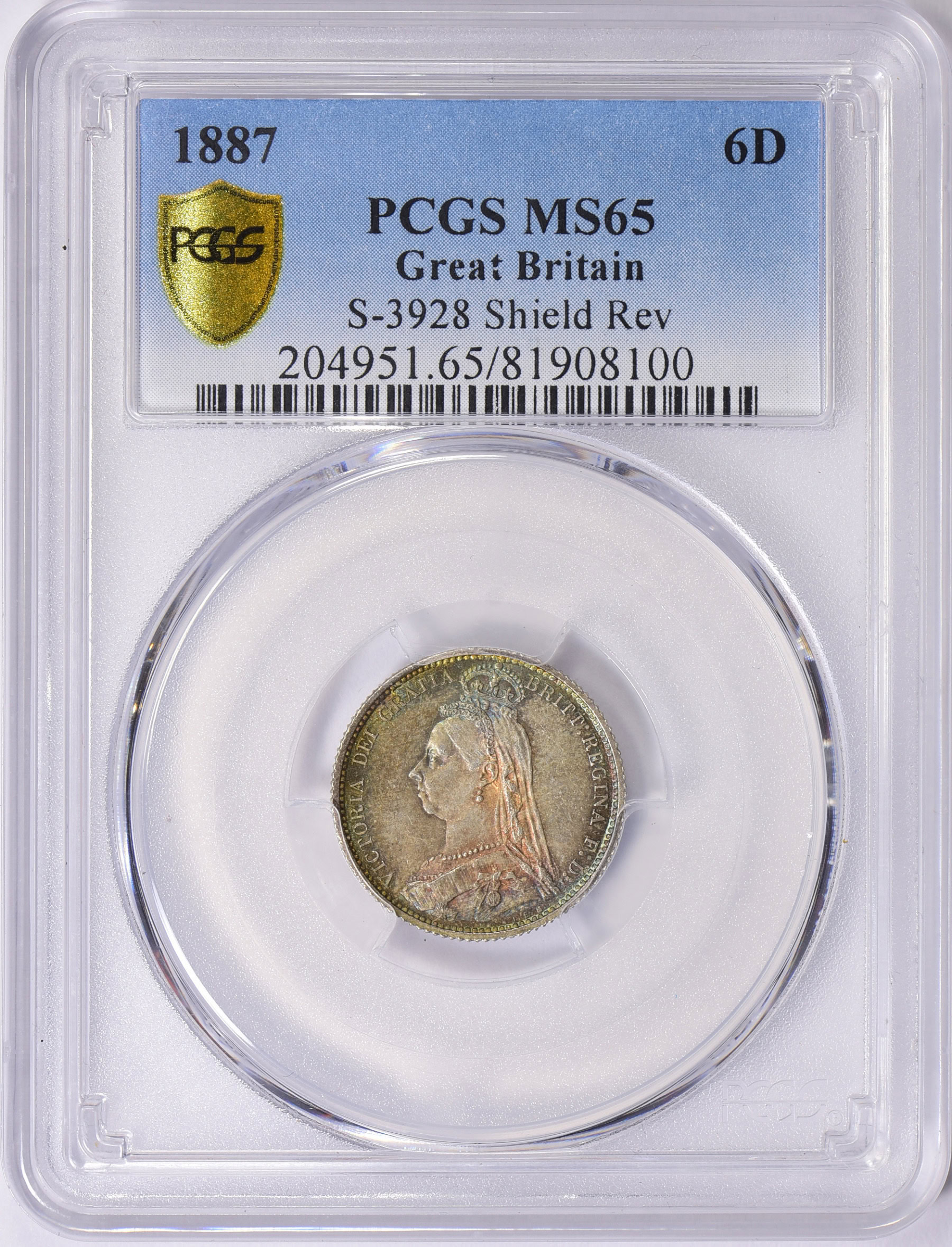 Great Britain 1887 Silver 6 Pence Shield Reverse KM-759 PCGS MS-65 ...