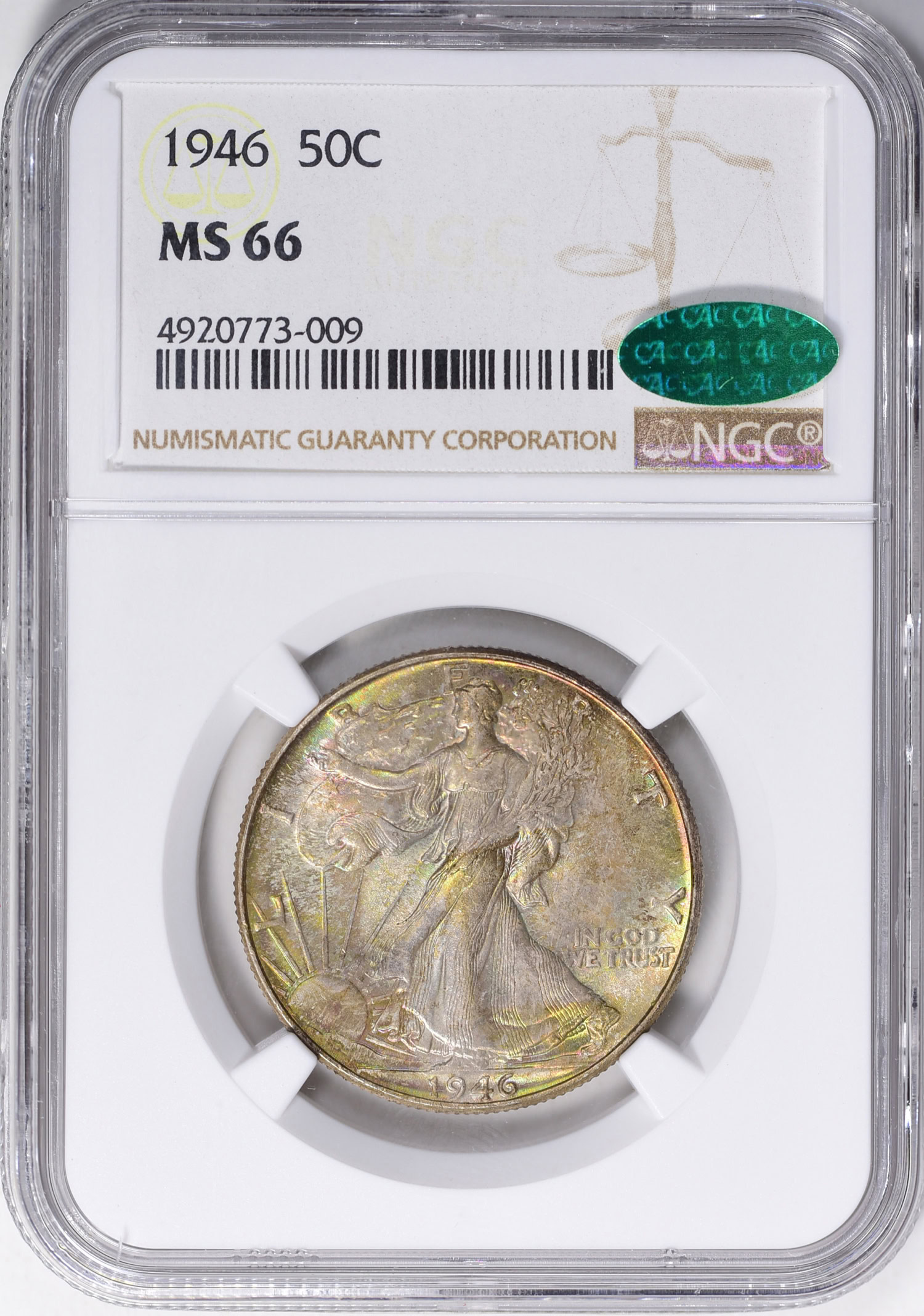 1946 Walking Liberty Half Dollar NGC MS-66 (CAC Green) (Toned) (Item 1707617) | GreatCollections ...