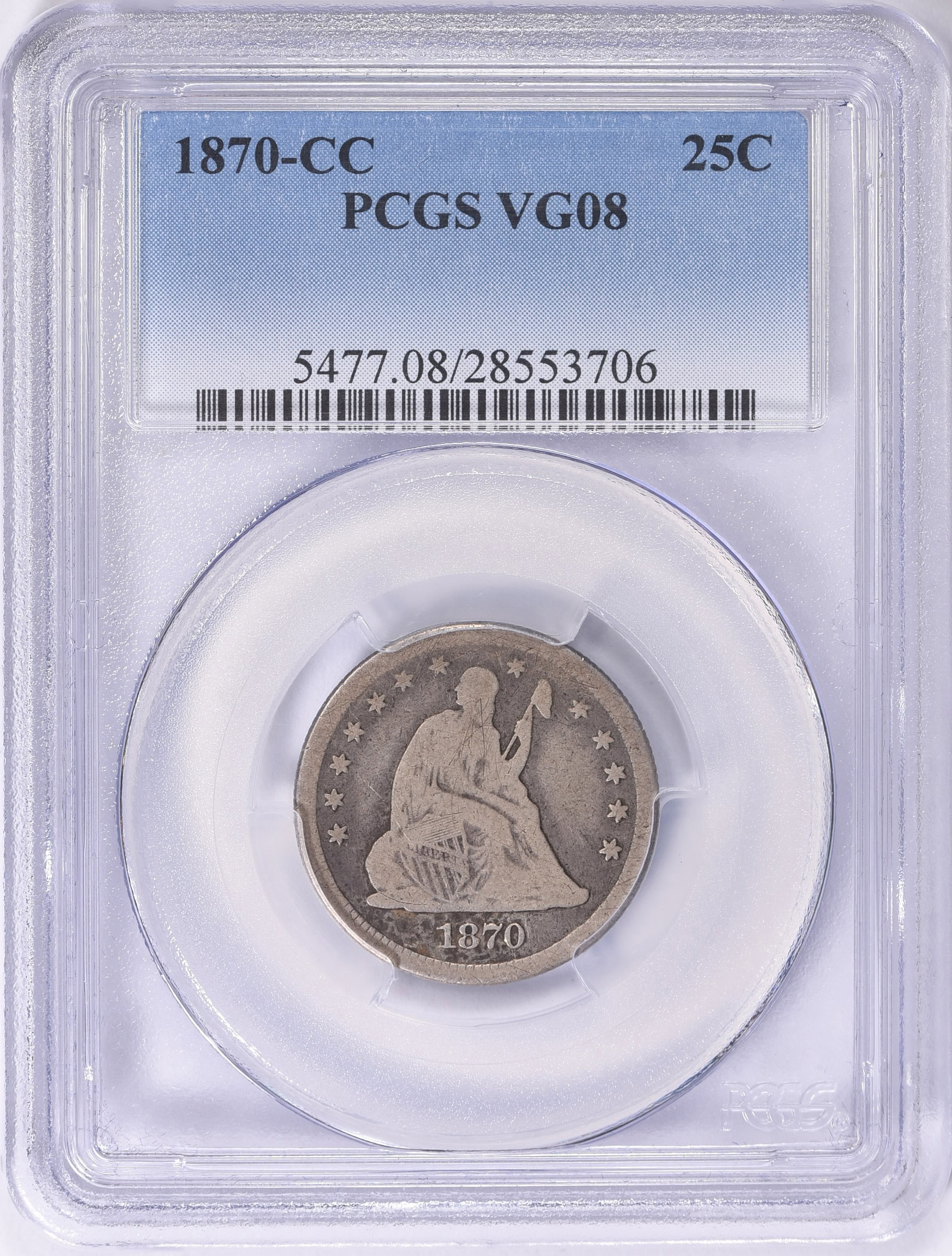1870-CC Seated Liberty Quarter PCGS VG-08 (Item 1707684) | GreatCollections Coin Auctions