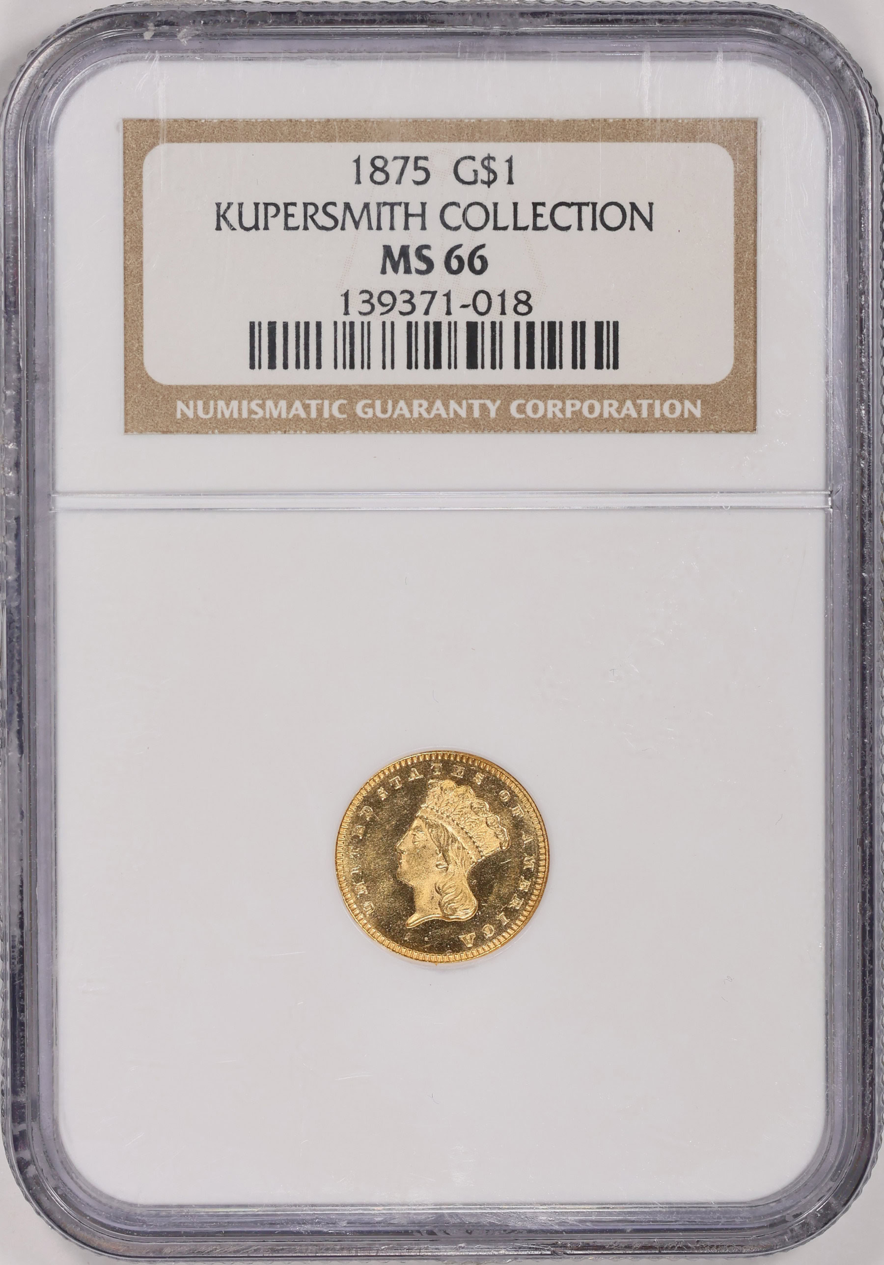 1875 Indian Princess Gold Dollar NGC MS-66 (Kupersmith Collection ...