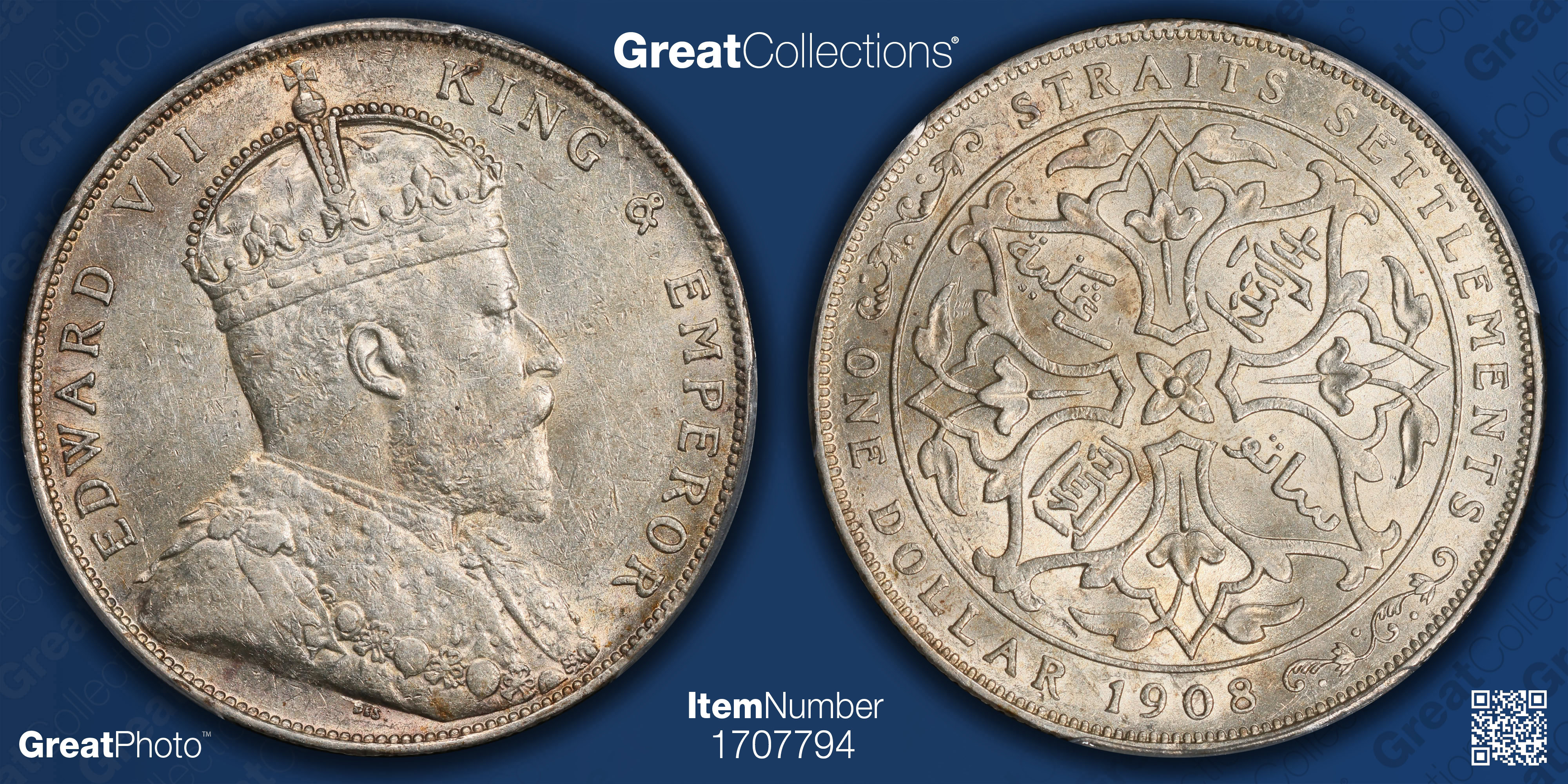 Straits Settlements 1908 Silver Dollar KM-26 PCGS AU-58 (Item 1707794 ...