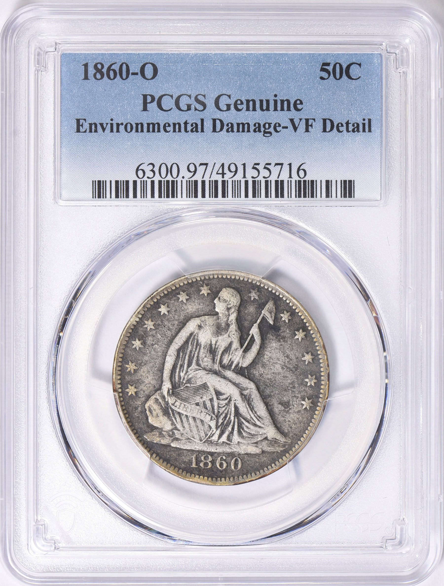 1860-O Seated Liberty Half Dollar PCGS Genuine VF Details (Item 1707847) | GreatCollections Coin ...