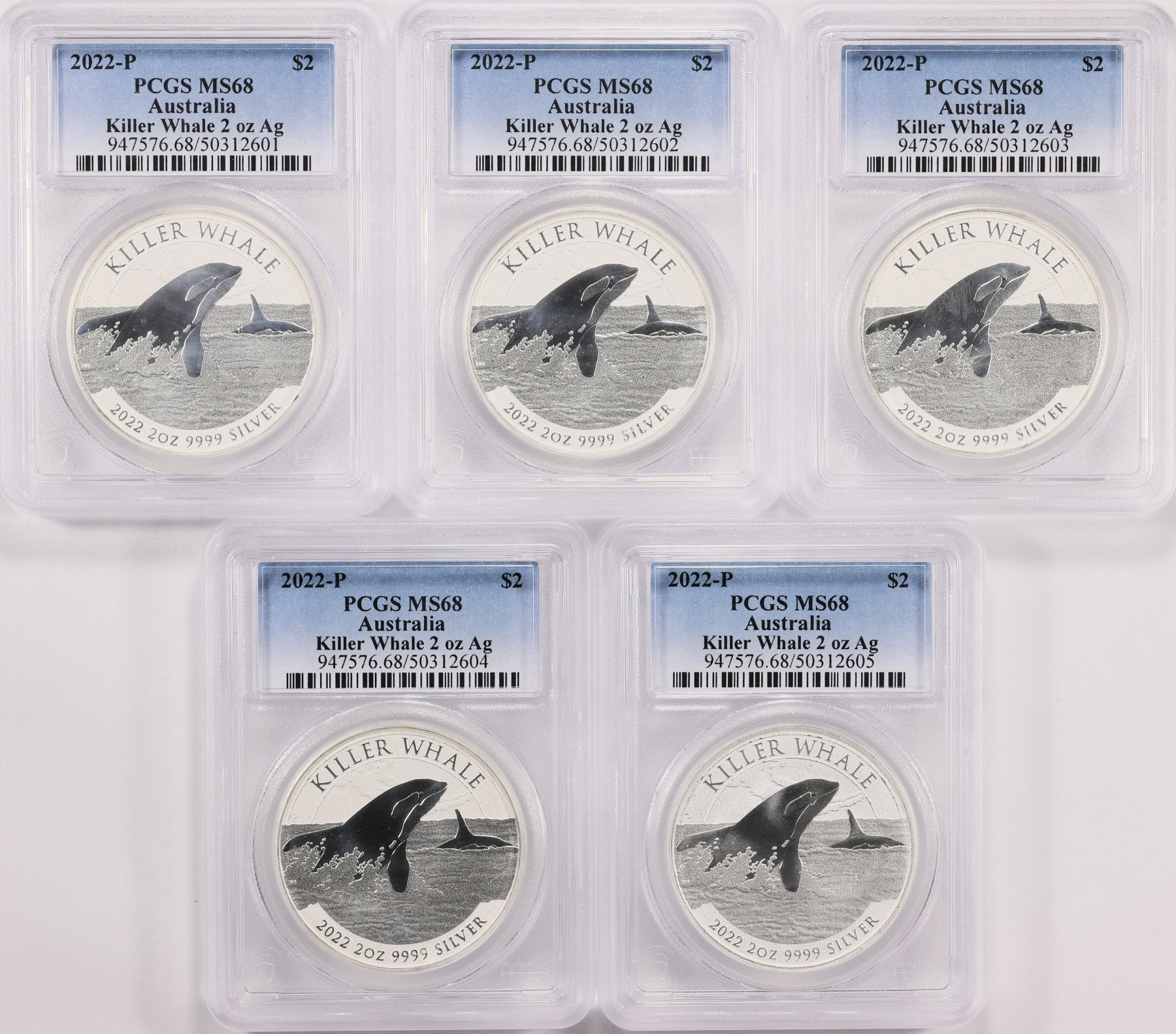 Australia 2022-P Silver $2 Killer Whale PCGS MS-68 (ASW = 2 Oz. Each ...