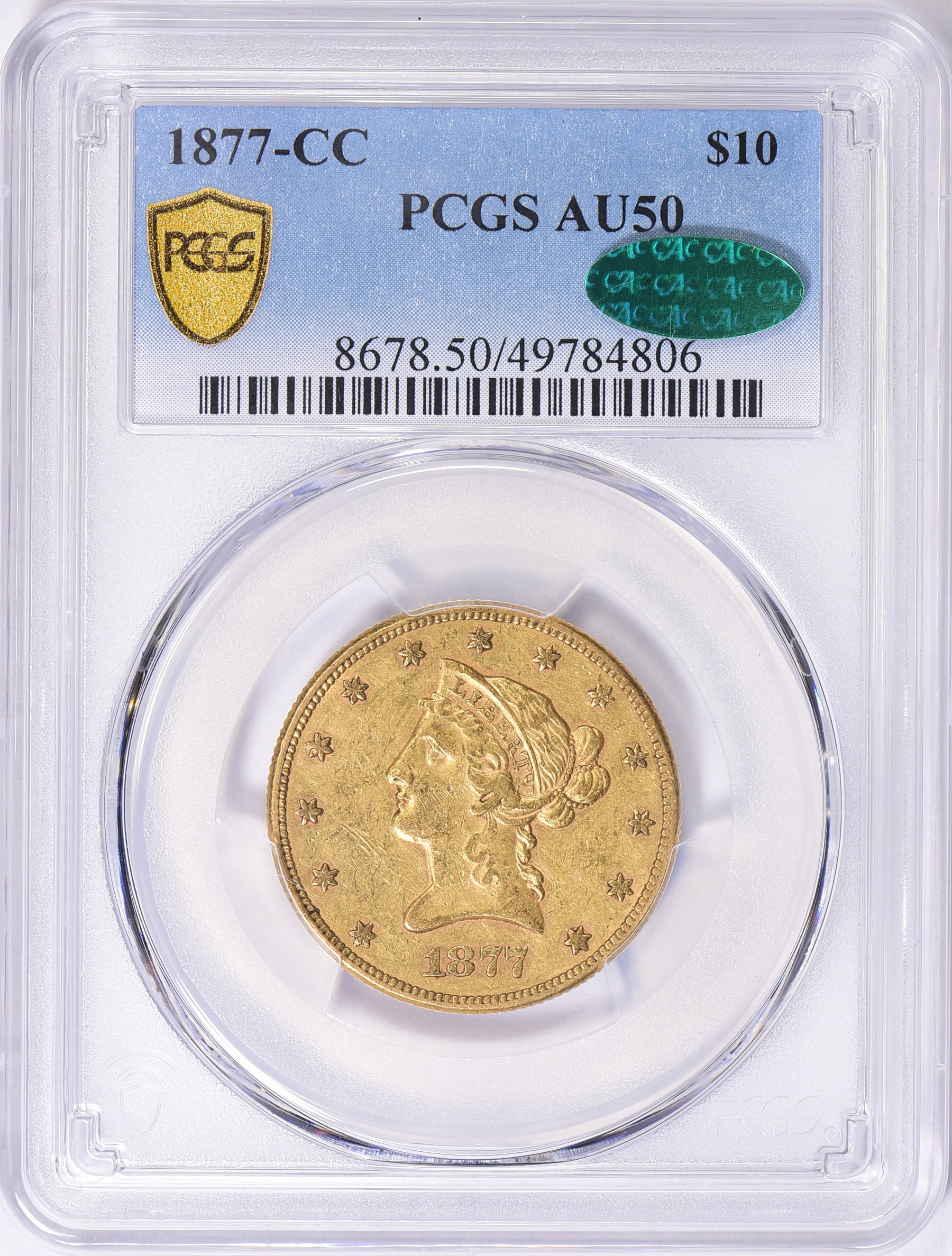 1877-CC Liberty Gold Eagle PCGS AU-50 (CAC Green) (Item 1708020) | GreatCollections Coin Auctions