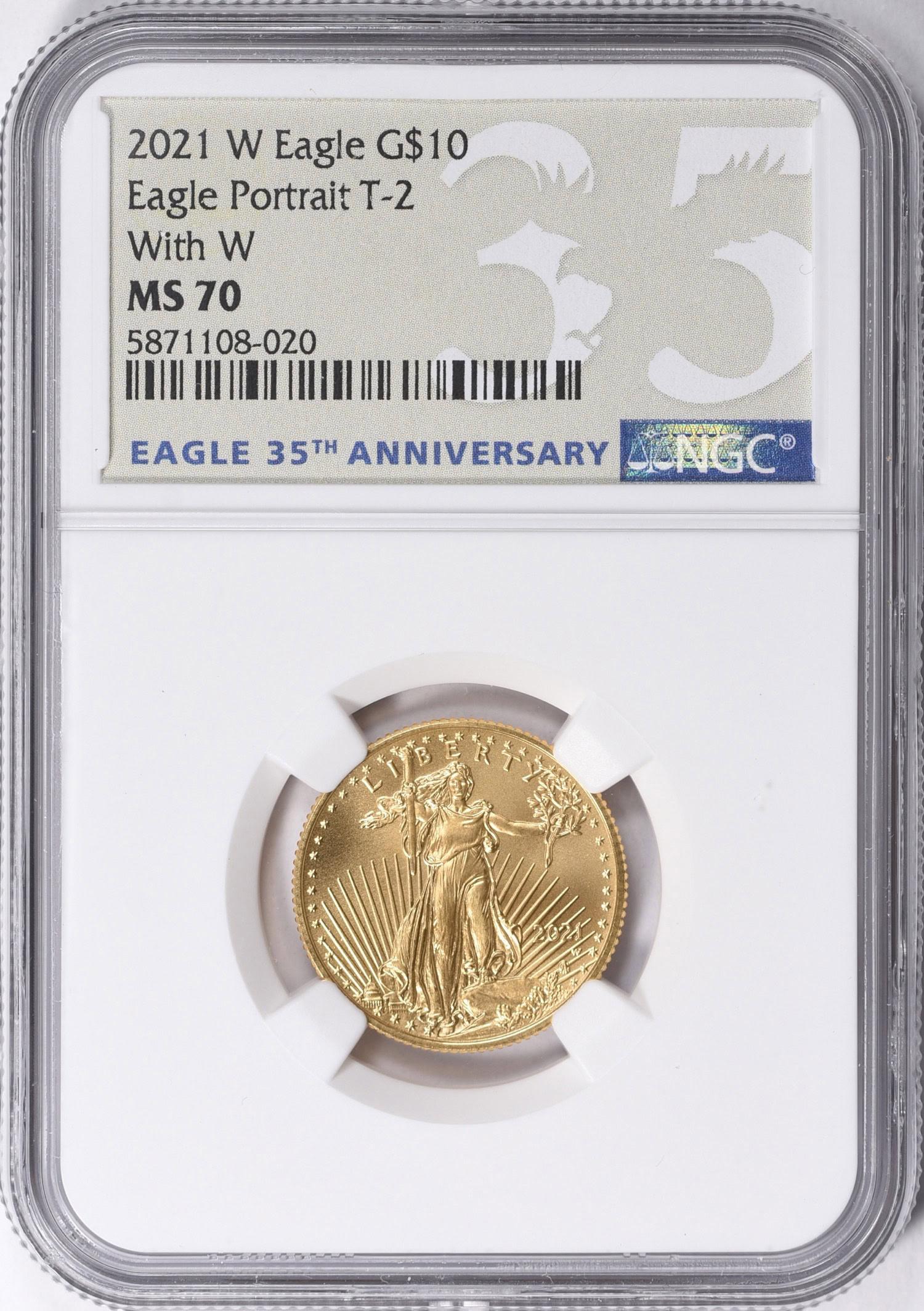 2021-W $10 Quarter-Ounce Gold American Eagle Type 2 Unfinished Proof Dies NGC MS-70 (Item ...
