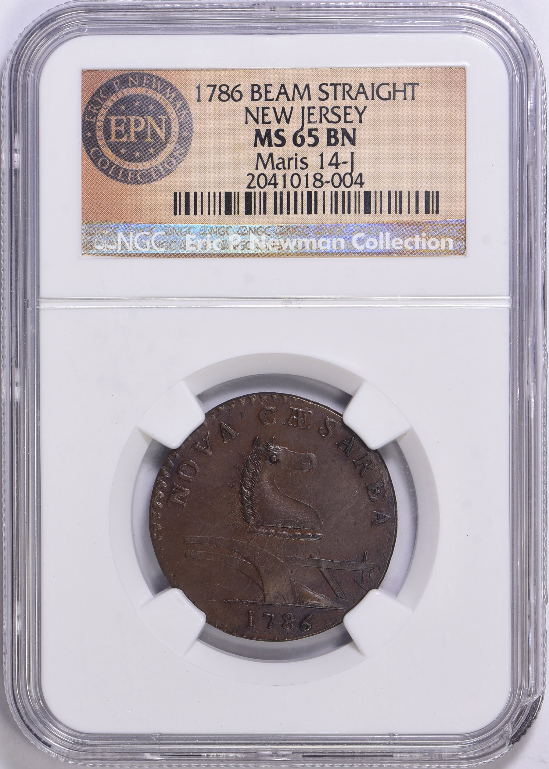 1786 New Jersey Copper Beam Straight Maris 14-J NGC MS-65 BN (Eric P ...