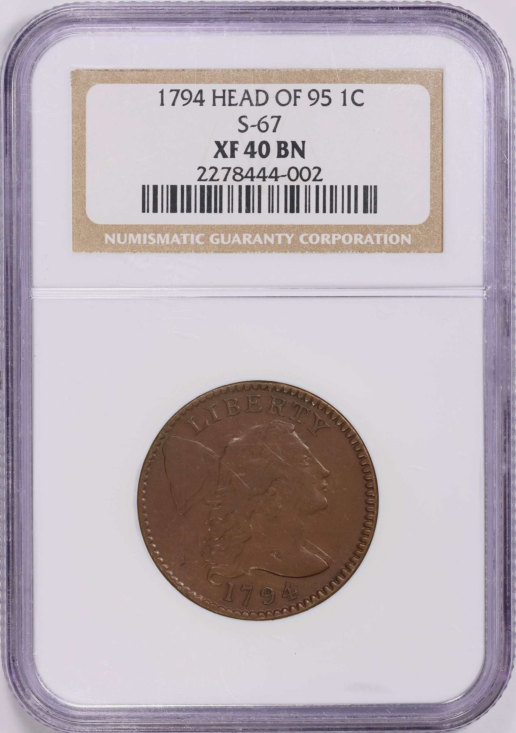1794 Liberty Cap Cent Head of 1795 S-67 NGC XF-40 BN (Item 1708232 ...