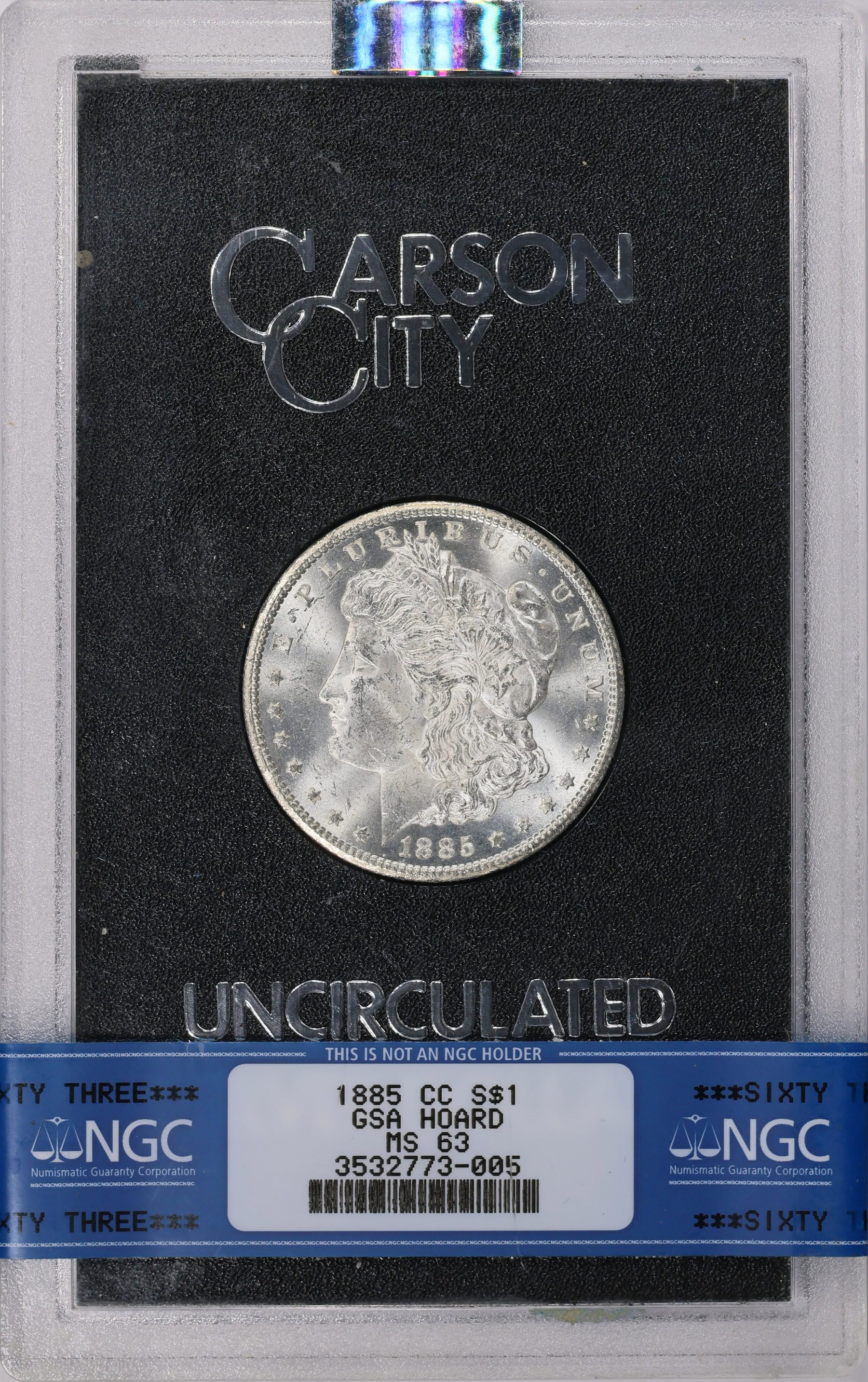 1885-CC Morgan Silver Dollar GSA Hoard NGC MS-63 (GSA Holder) (With GSA ...