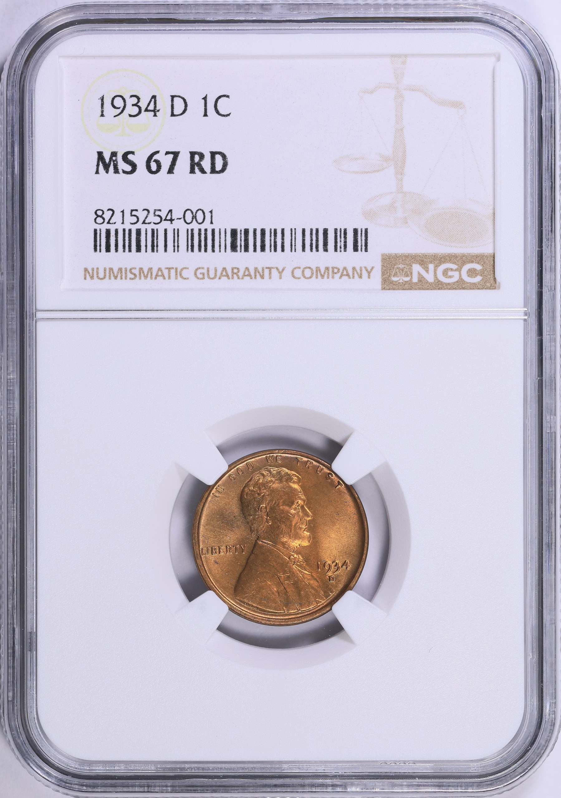 1934-D Lincoln Cent NGC MS-67 RD (Item 1708380) | GreatCollections Coin ...