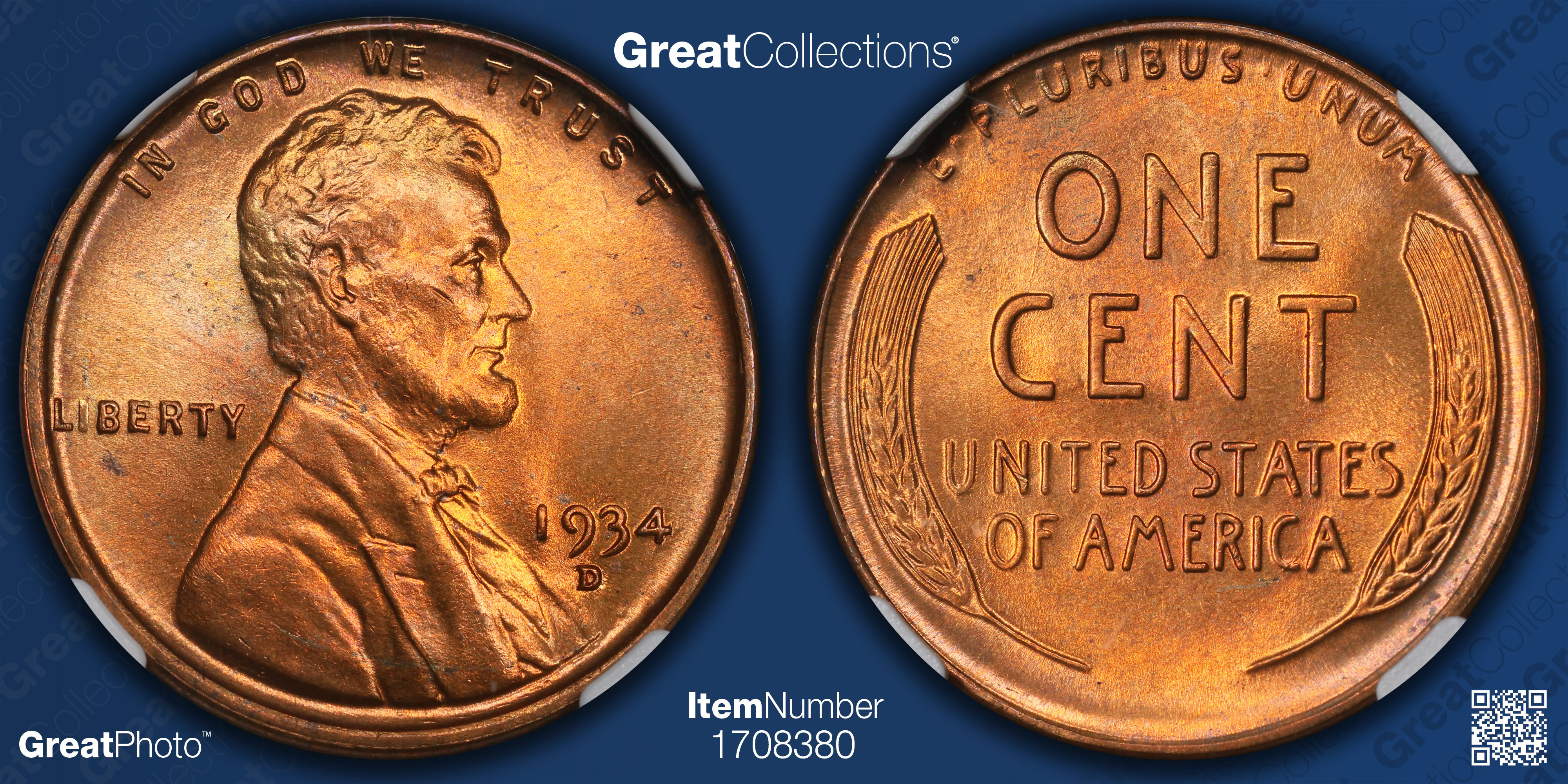 1934-D Lincoln Cent NGC MS-67 RD (Item 1708380) | GreatCollections Coin ...