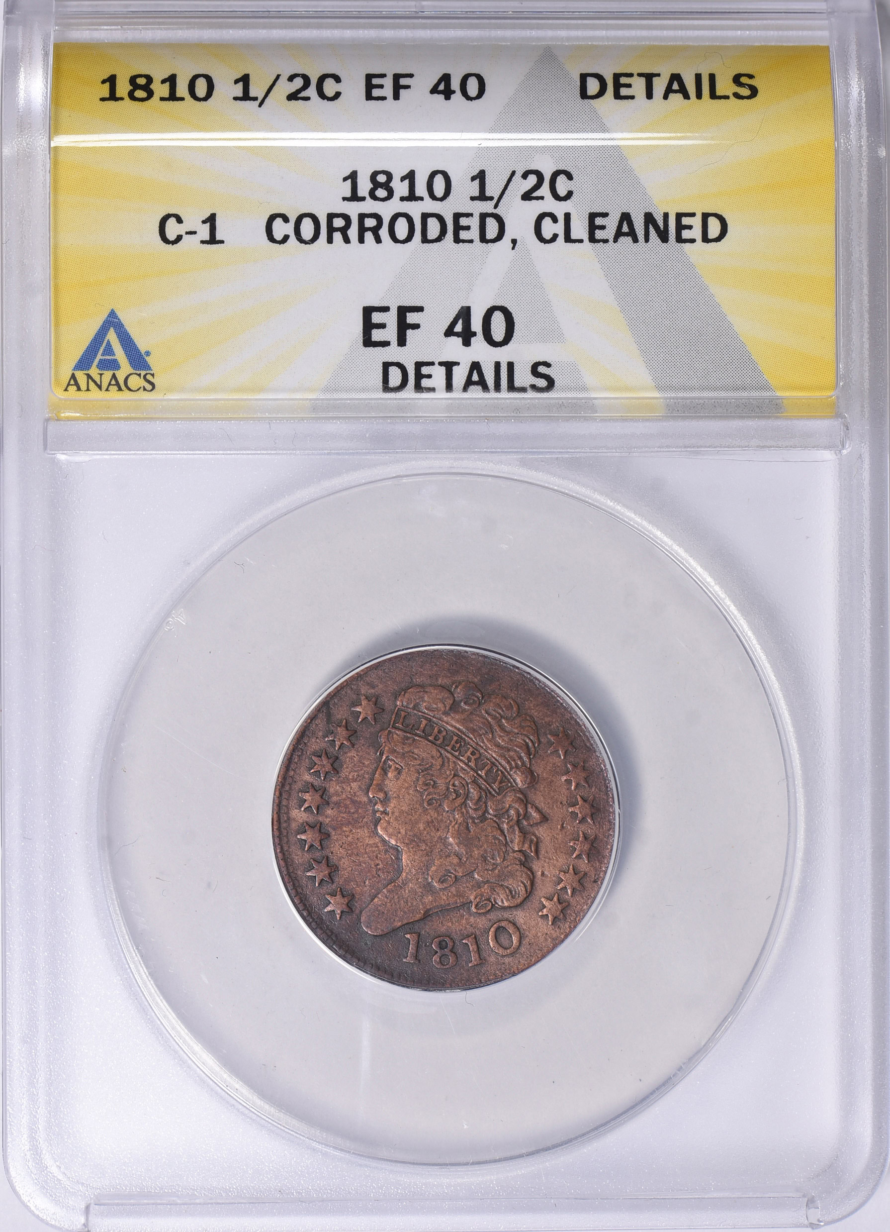 1810 Classic Half Cent Cohen 1 ANACS XF-40 Details (Item 1708468) | GreatCollections Coin Auctions