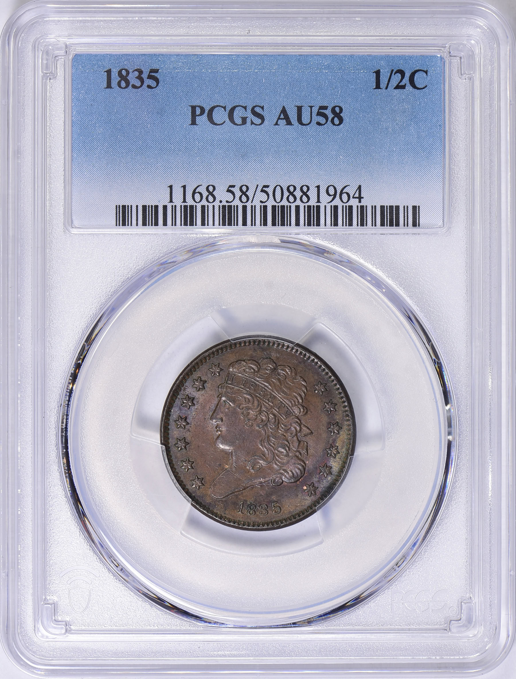 1835 Classic Half Cent PCGS AU-58 BN (Item 1708529) | GreatCollections Coin Auctions