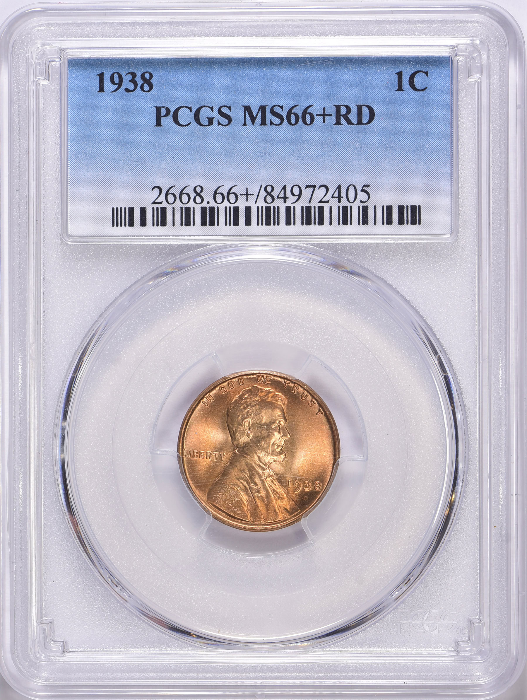 1938 Lincoln Cent PCGS MS-66+ RD (Item 1708595) | GreatCollections Coin Auctions