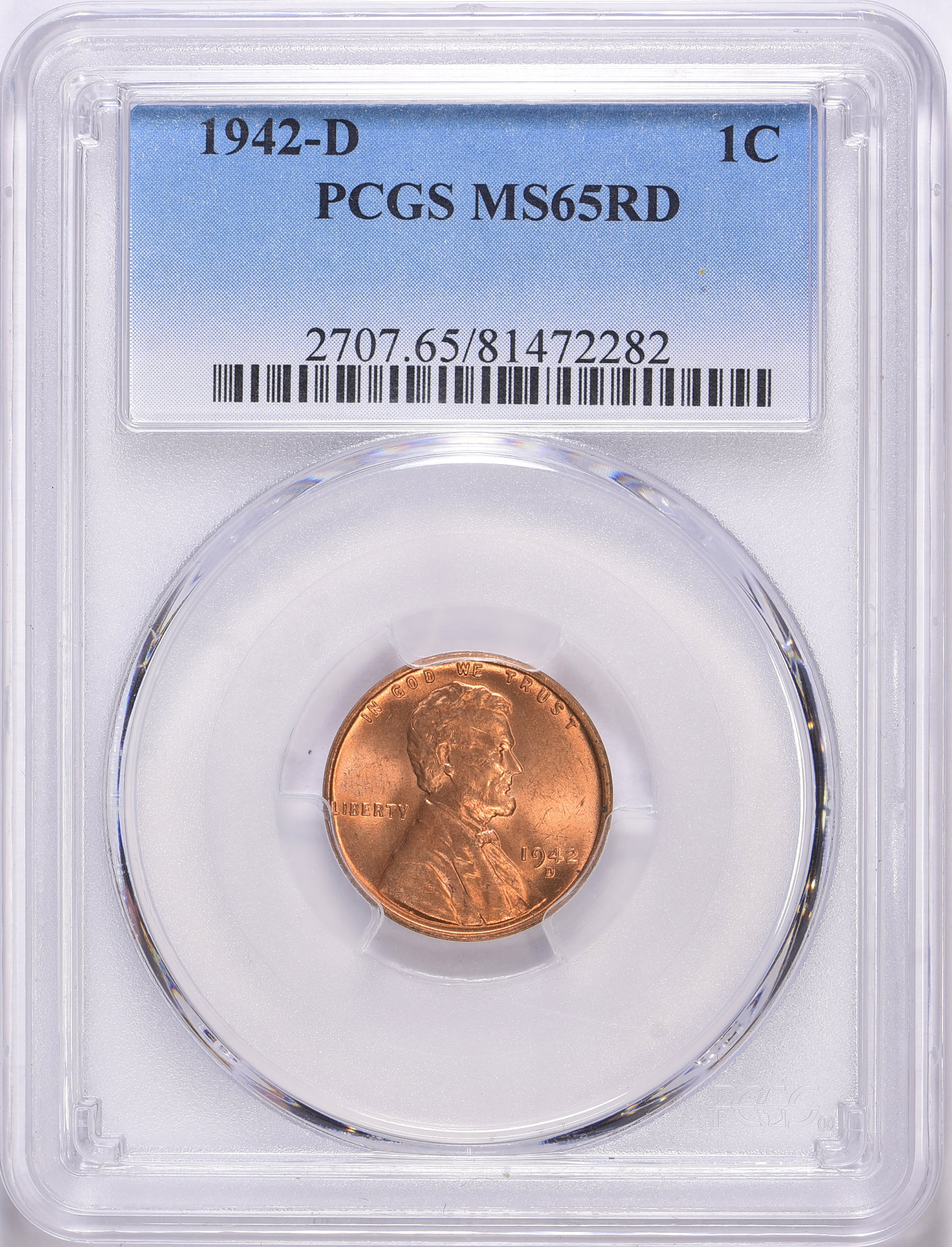 1942-D Lincoln Cent PCGS MS-65 RD (Item 1708596) | GreatCollections Coin Auctions
