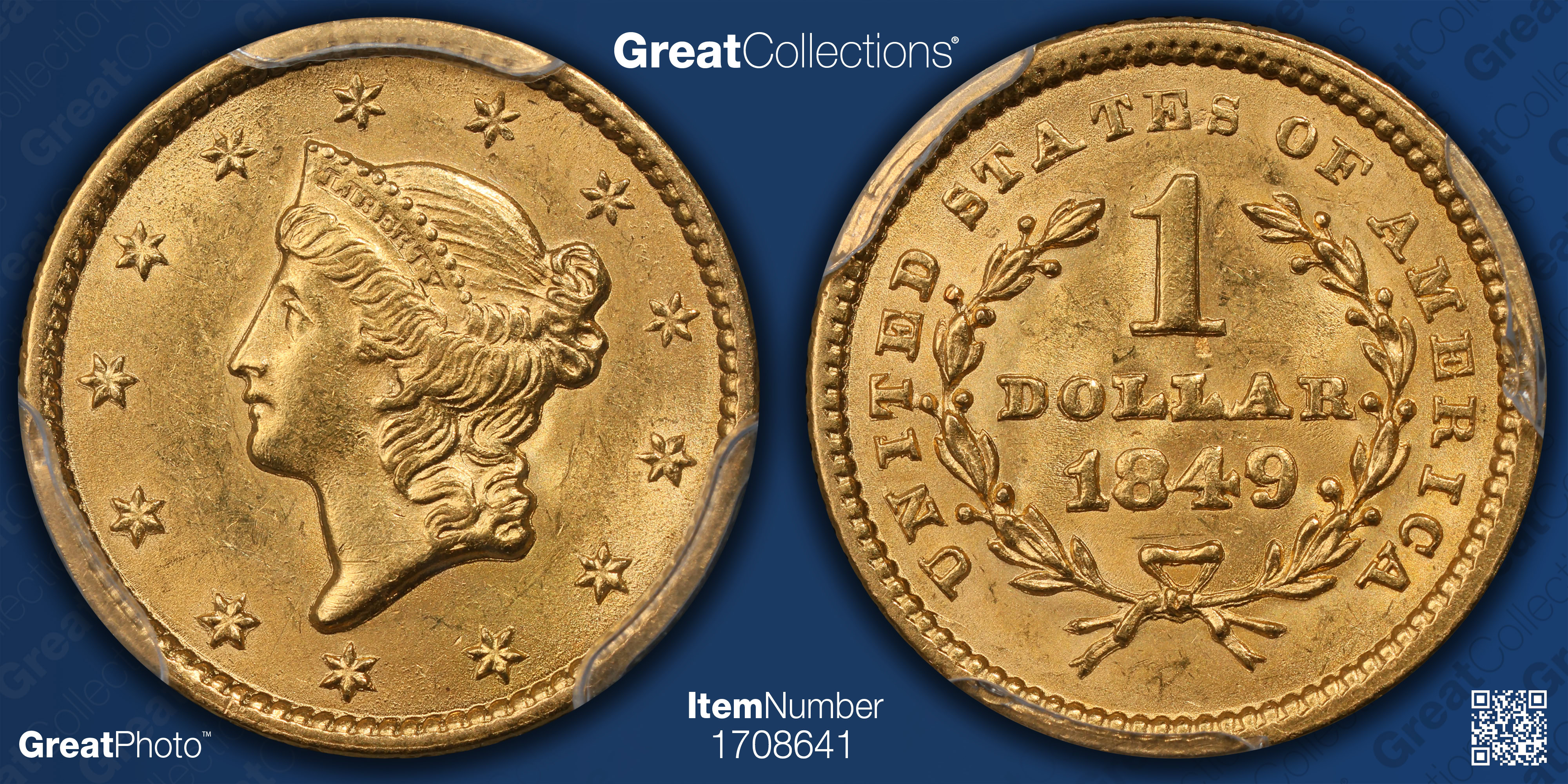 1849 Liberty Gold Dollar Closed Wreath PCGS MS-62 (Item 1708641 ...