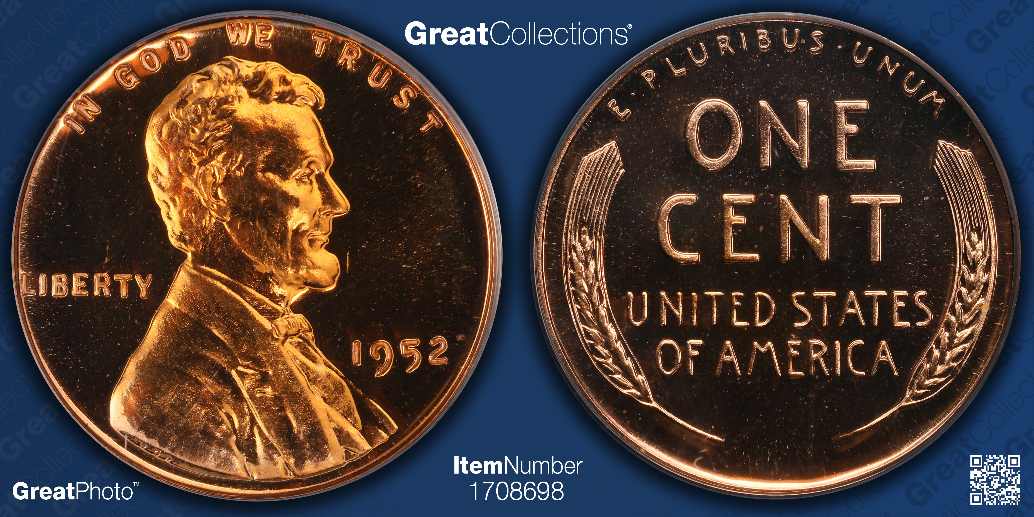 1952 Lincoln Cent PCGS Proof-66 CAMEO (Item 1708698) | GreatCollections ...