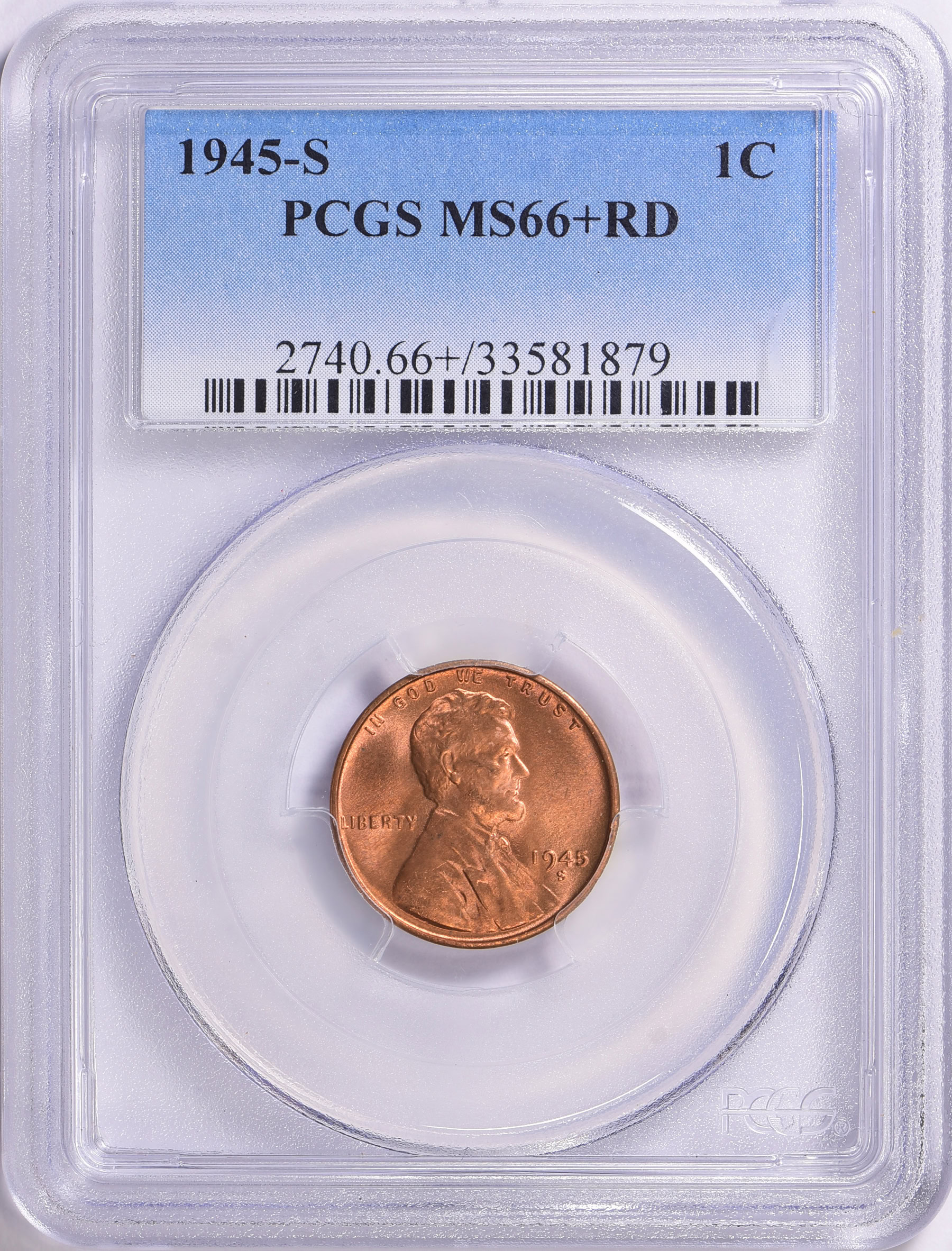 1945-S Lincoln Cent PCGS MS-66+ RD (Item 1708711) | GreatCollections Coin Auctions