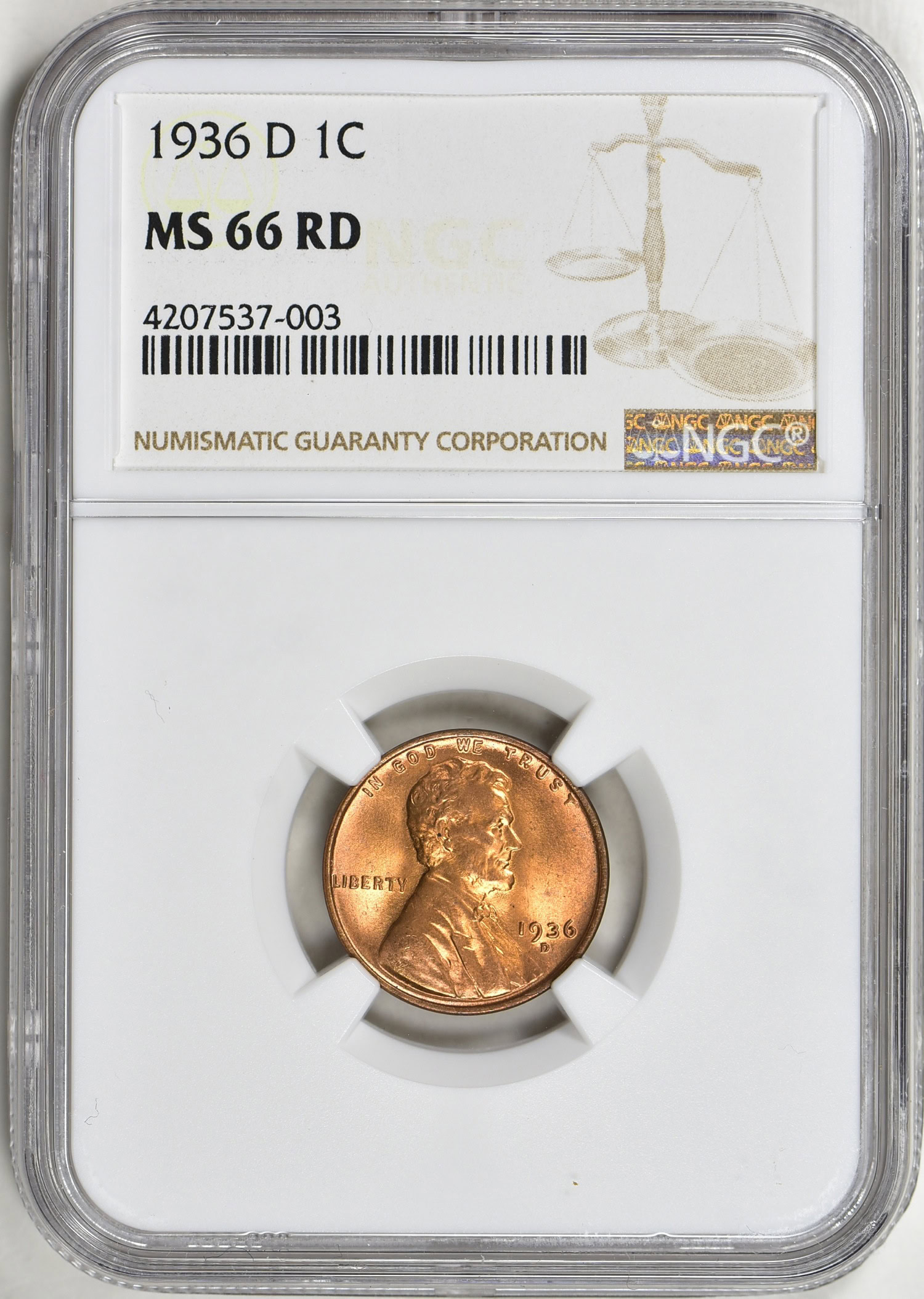 1936-D Lincoln Cent NGC MS-66 RD (Item 1708752) | GreatCollections Coin Auctions