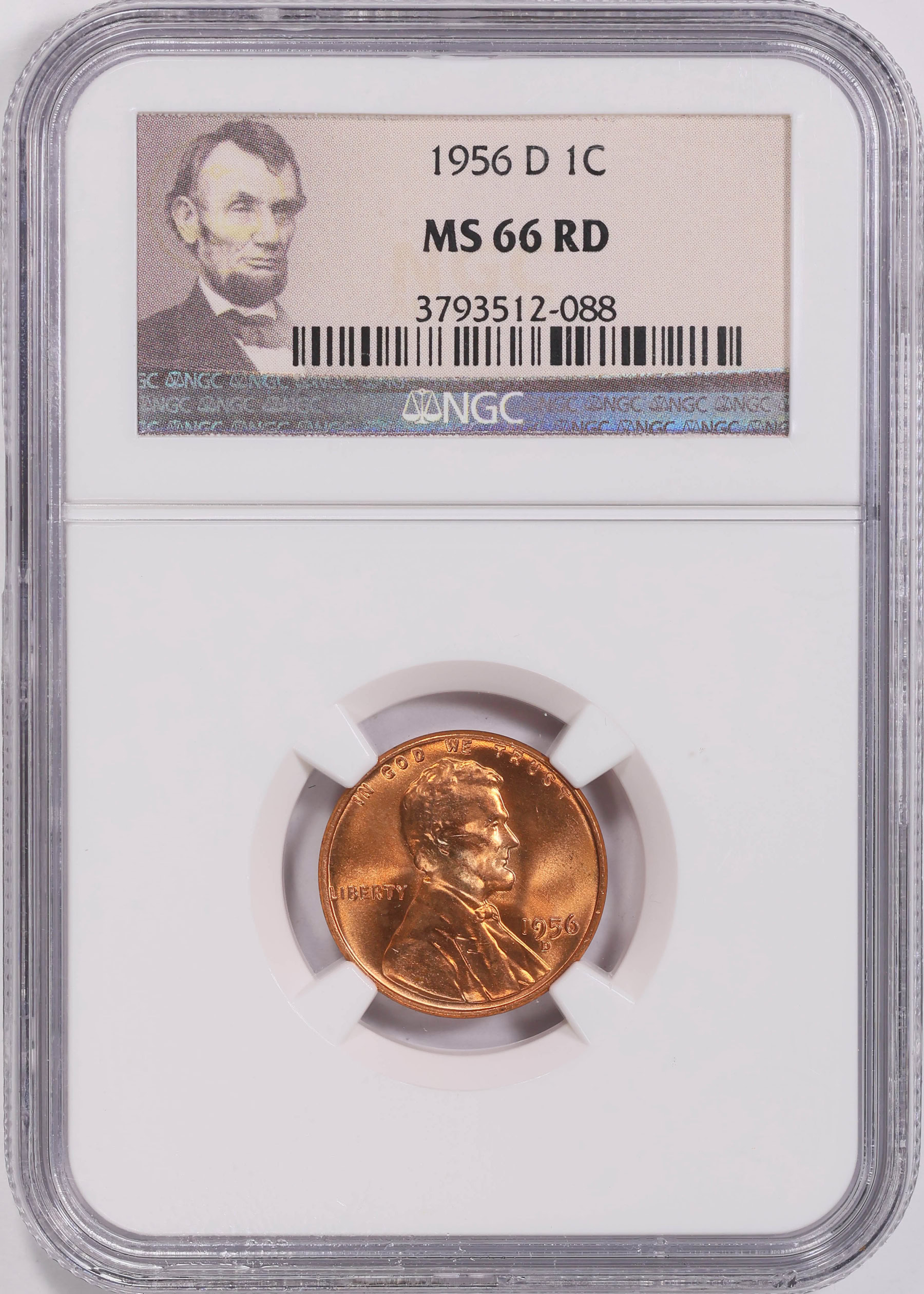 1956-D Lincoln Cent NGC MS-66 RD (Lincoln Label) (Item 1708812) | GreatCollections Coin Auctions