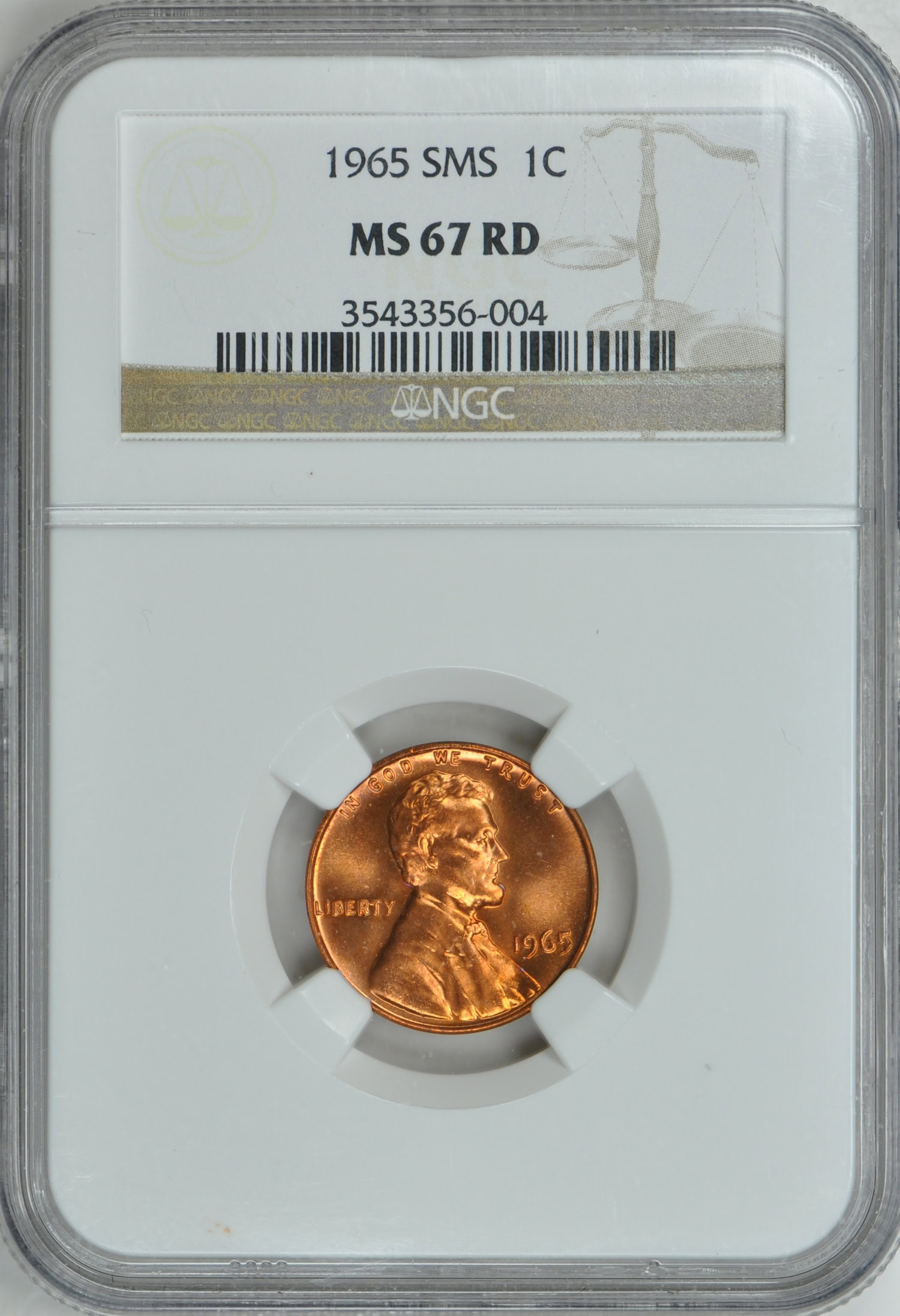 1965 Lincoln Cent SMS NGC MS-67 RD (Item 1708828) | GreatCollections ...